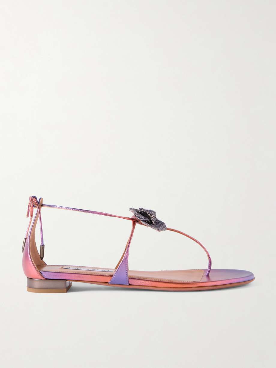 AQUAZZURA Orchid crystal-embellished metallic leather sandals | NET-A ...