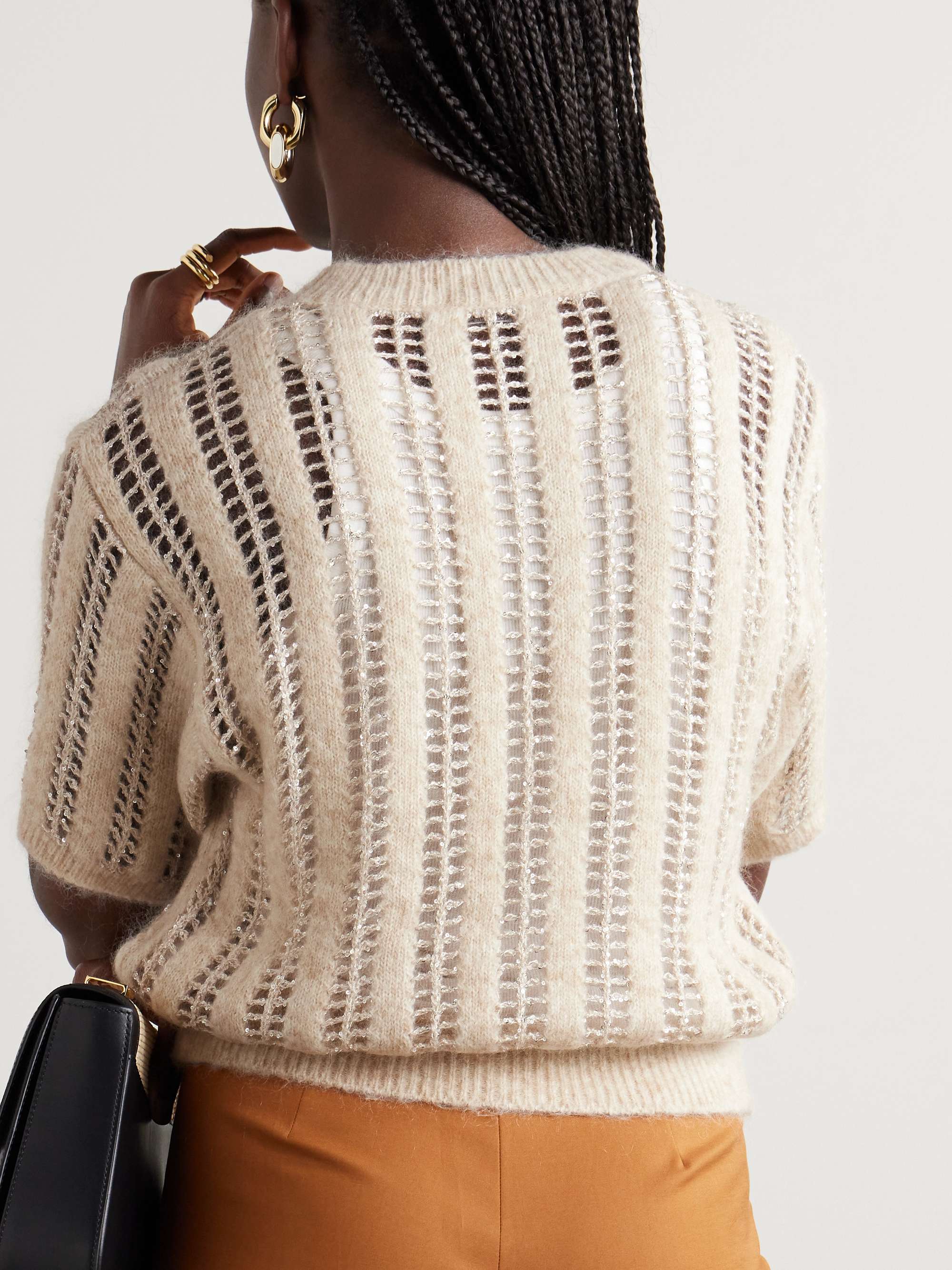 BRUNELLO CUCINELLI Sequin-embellished open-knit wool and mohair-blend sweater | NET-A-PORTER