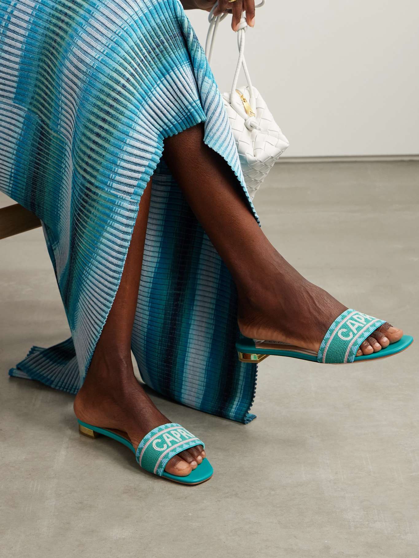 AQUAZZURA Capri beaded leather slides | NET-A-PORTER