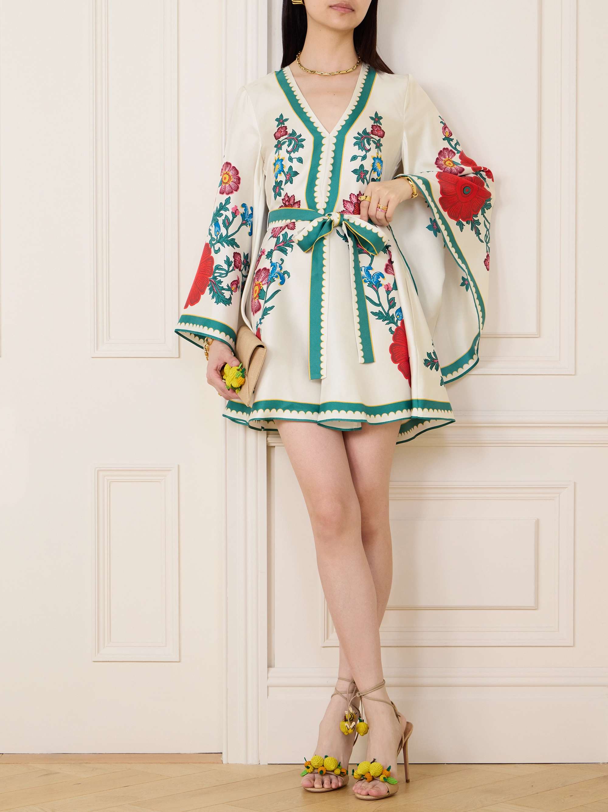 LA DOUBLEJ + Orlebar Brown Magnifico belted floral-print silk-twill ...