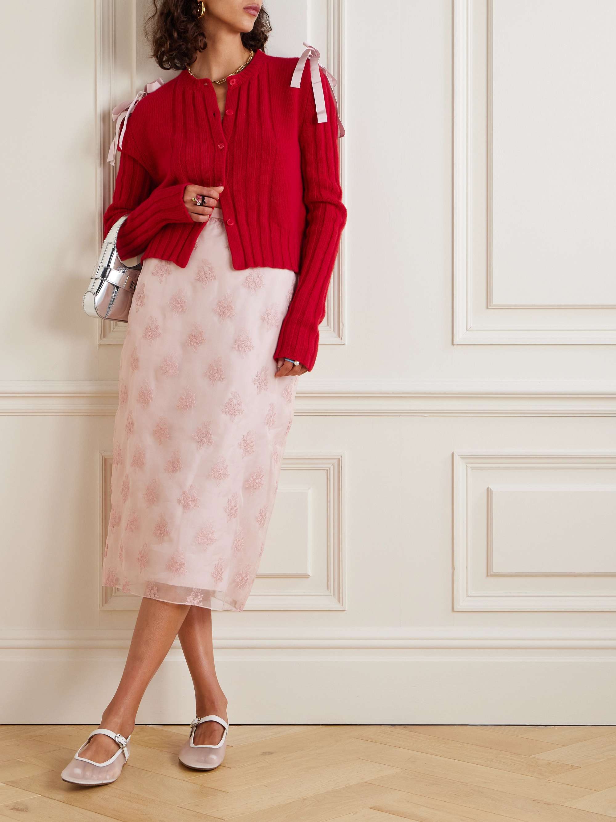 MOLLY GODDARD Charlotte cutout bow-embellished ribbed wool cardigan ...