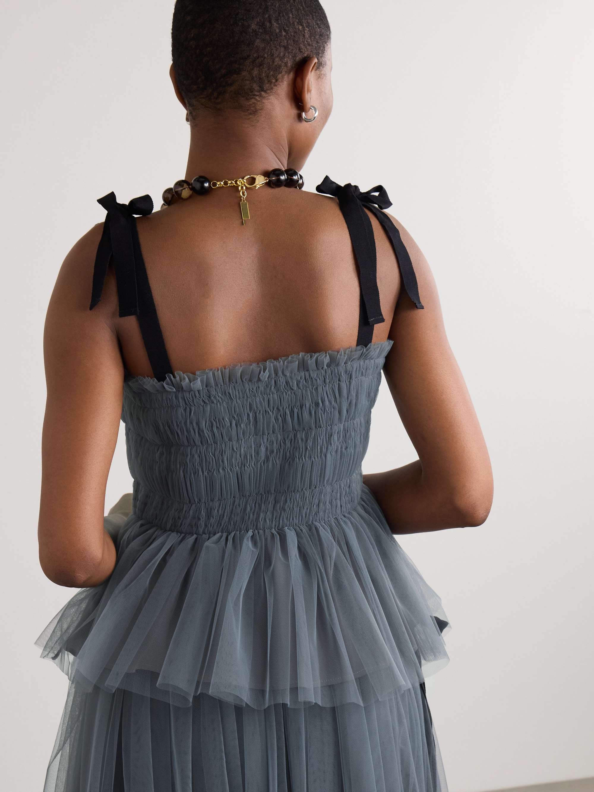 MOLLY GODDARD Lydia shirred grosgrain-trimmed tulle top | NET-A-PORTER