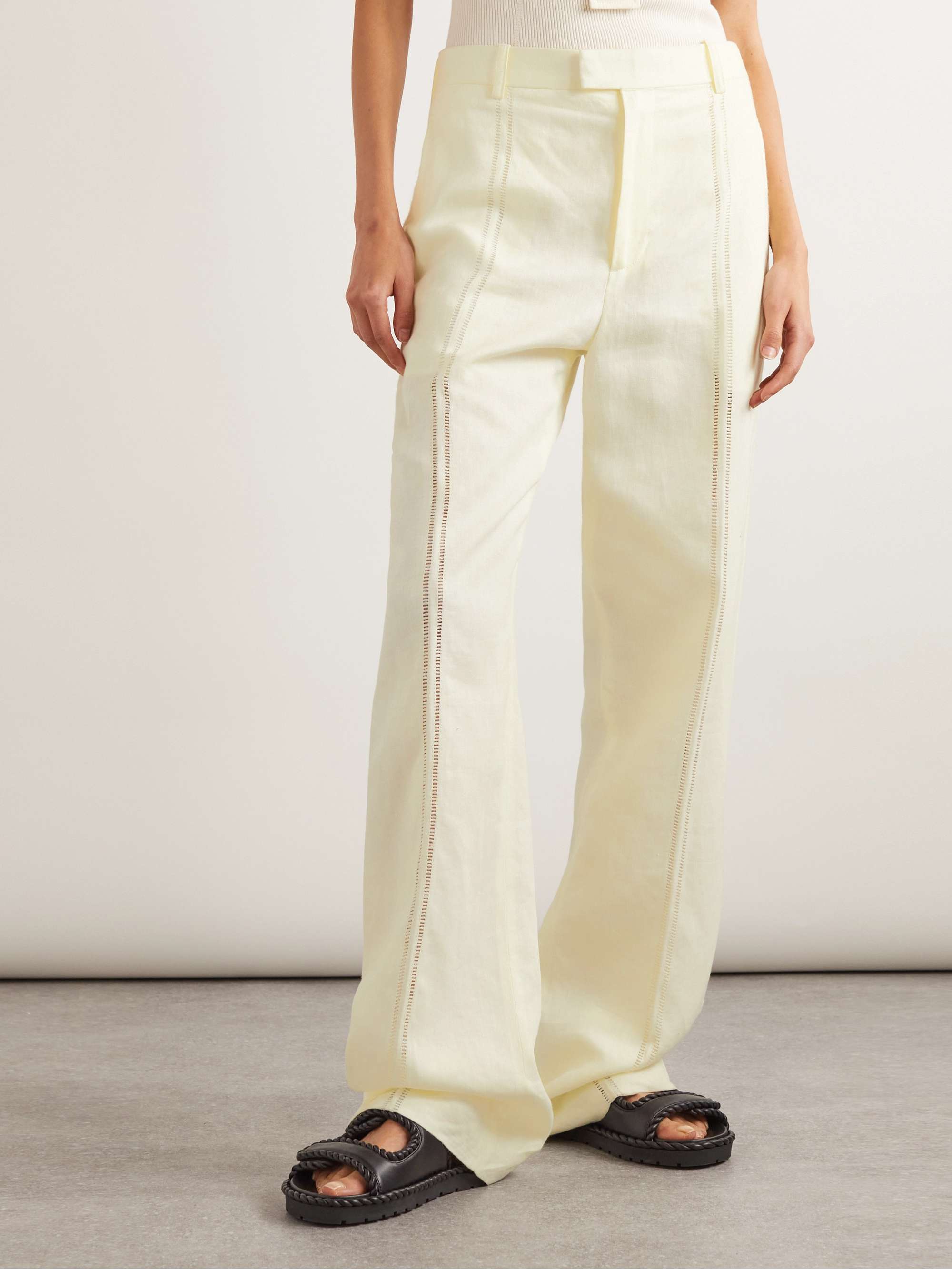 BOTTEGA VENETA Embroidered linen straight-leg pants | NET-A-PORTER