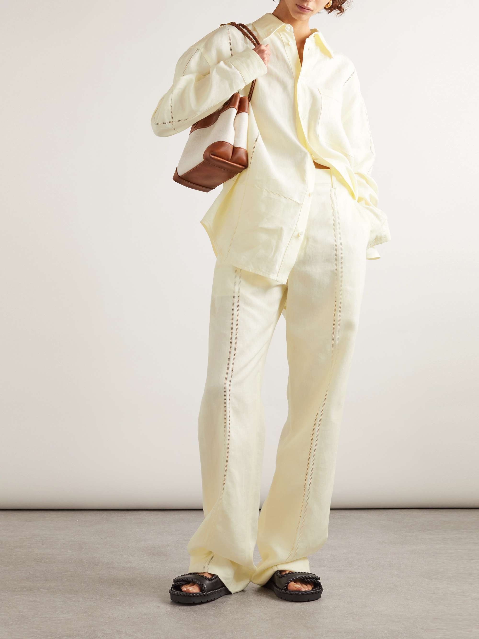 BOTTEGA VENETA Embroidered linen straight-leg pants | NET-A-PORTER