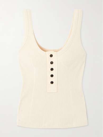 BOTTEGA VENETA Button-embellished ribbed stretch-cotton tank top | NET ...