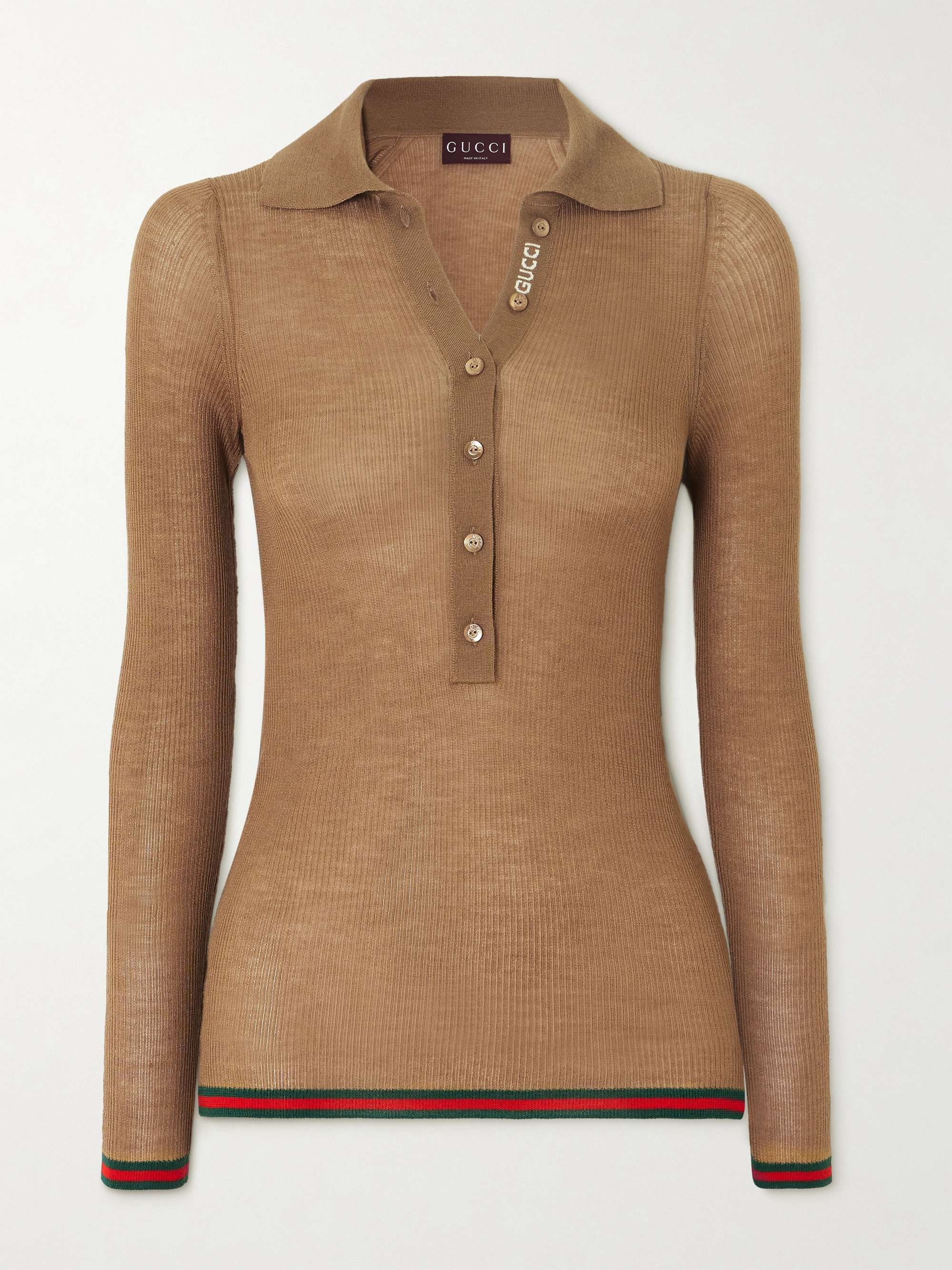 GUCCI Webbing-trimmed ribbed cashmere and silk-blend top | NET-A-PORTER