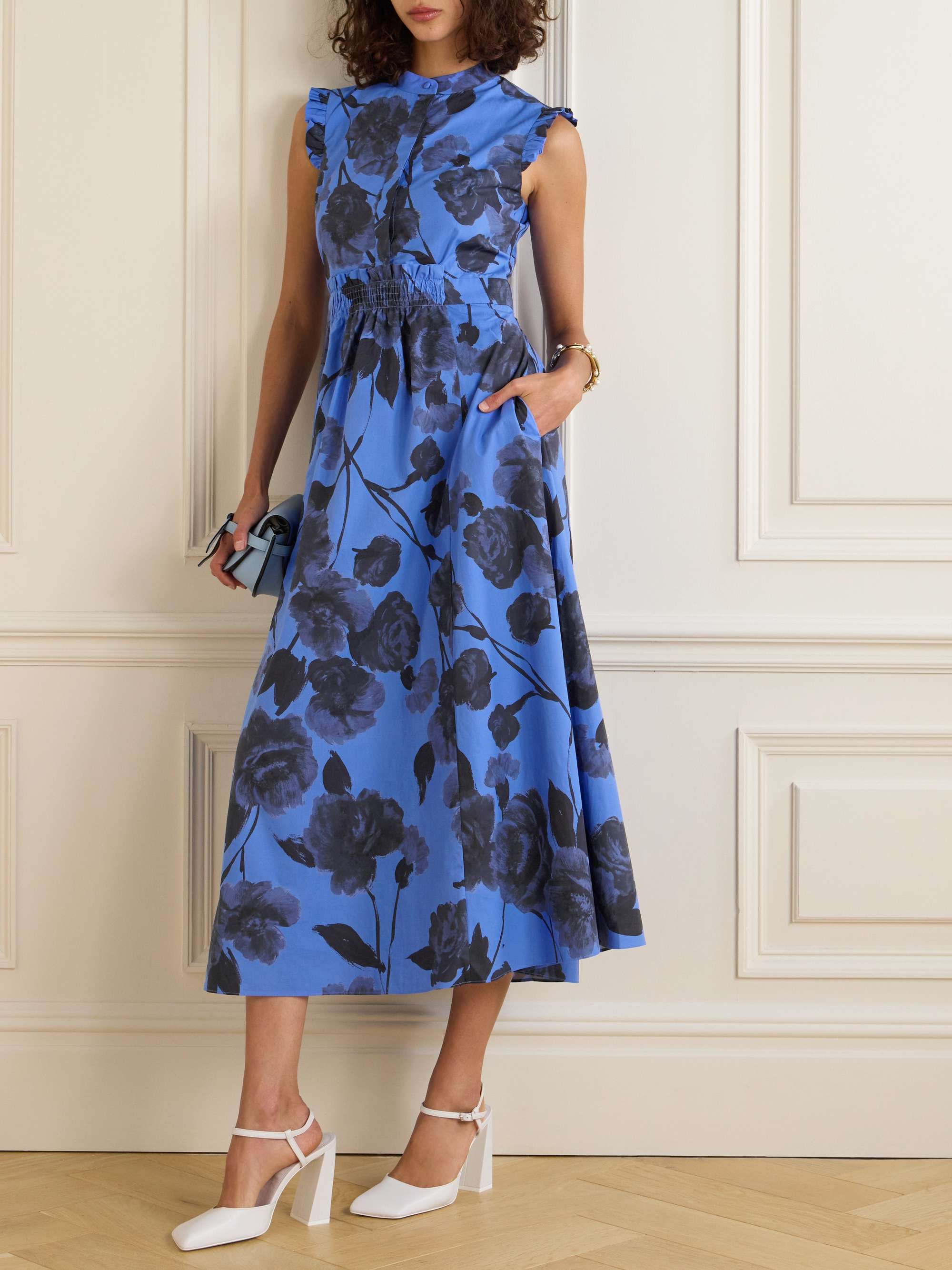 ERDEM Sleeveless floral-print cotton-poplin midi dress | NET-A-PORTER