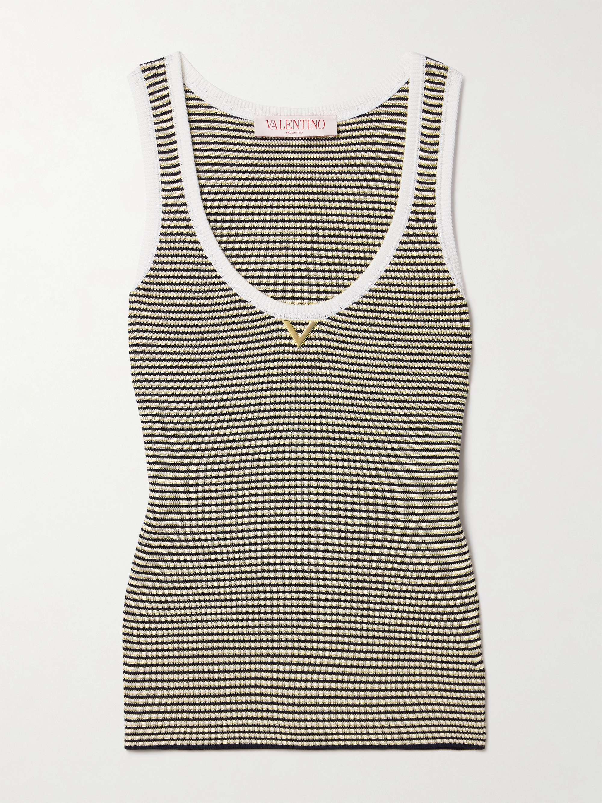 VALENTINO GARAVANI Embellished striped metallic cotton-blend tank | NET ...
