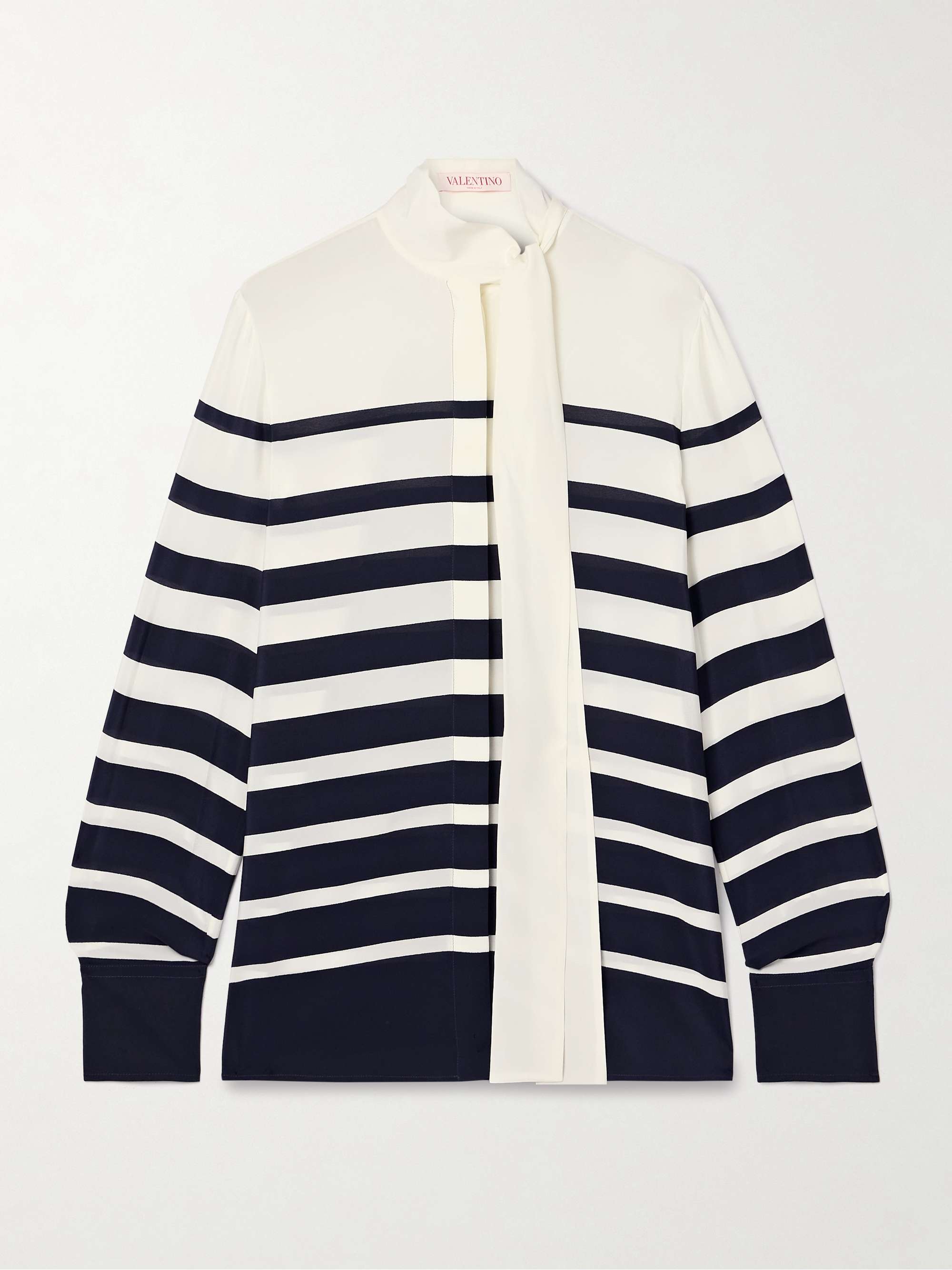 VALENTINO GARAVANI Tie-neck striped silk-georgette shirt | NET-A-PORTER