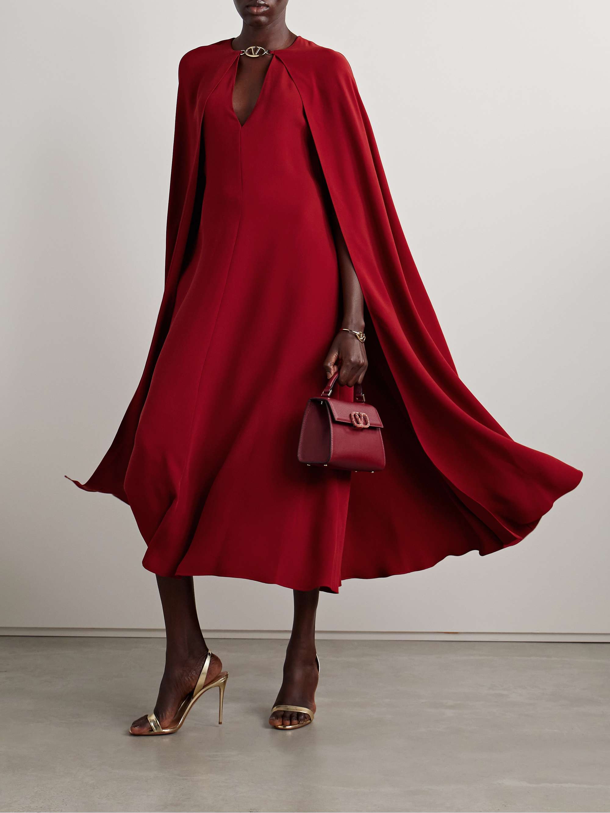 VALENTINO GARAVANI Cape-effect silk-cady midi dress | NET-A-PORTER