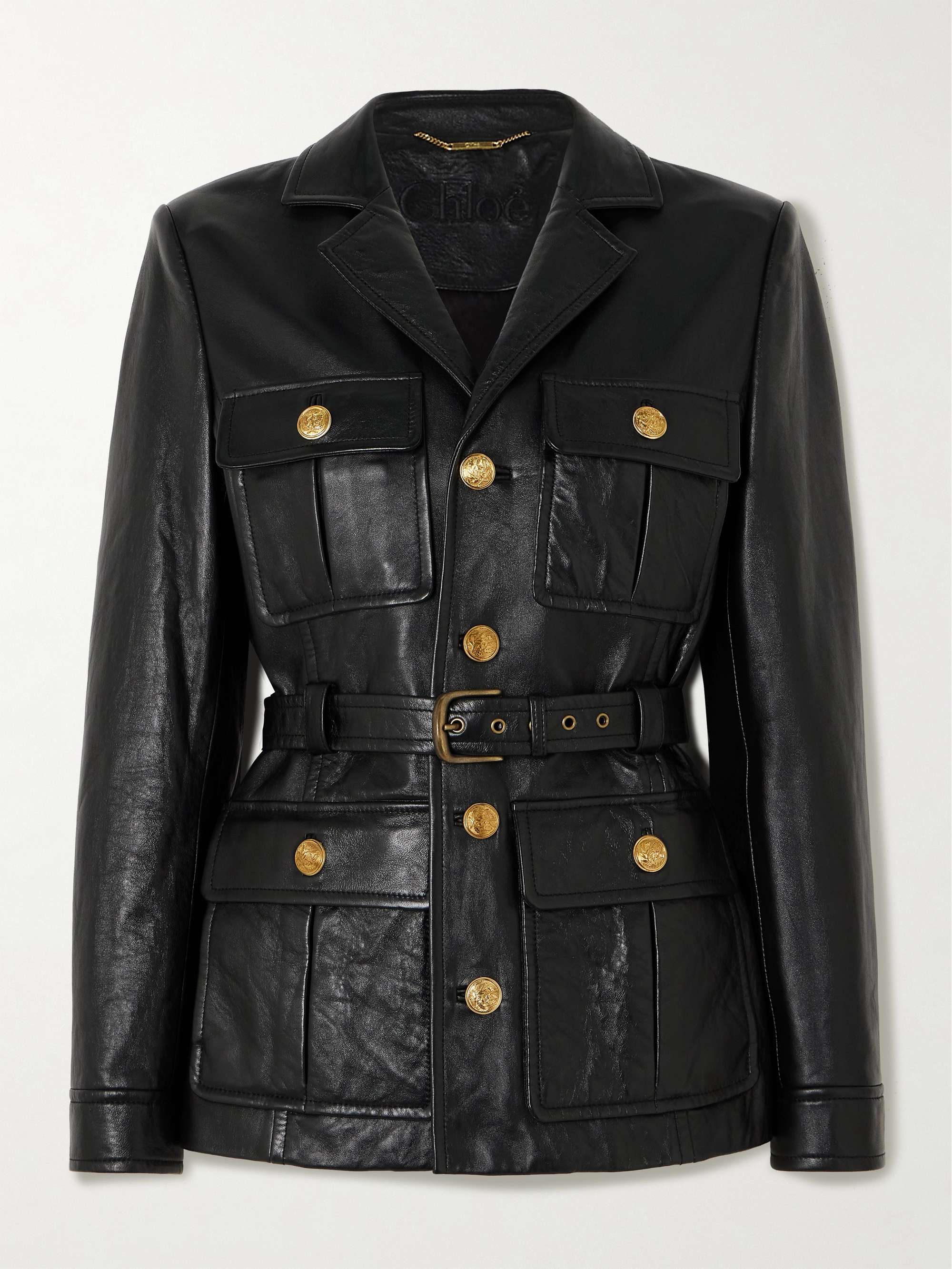 CHLOÉ Belted glossed textured-leather jacket | NET-A-PORTER