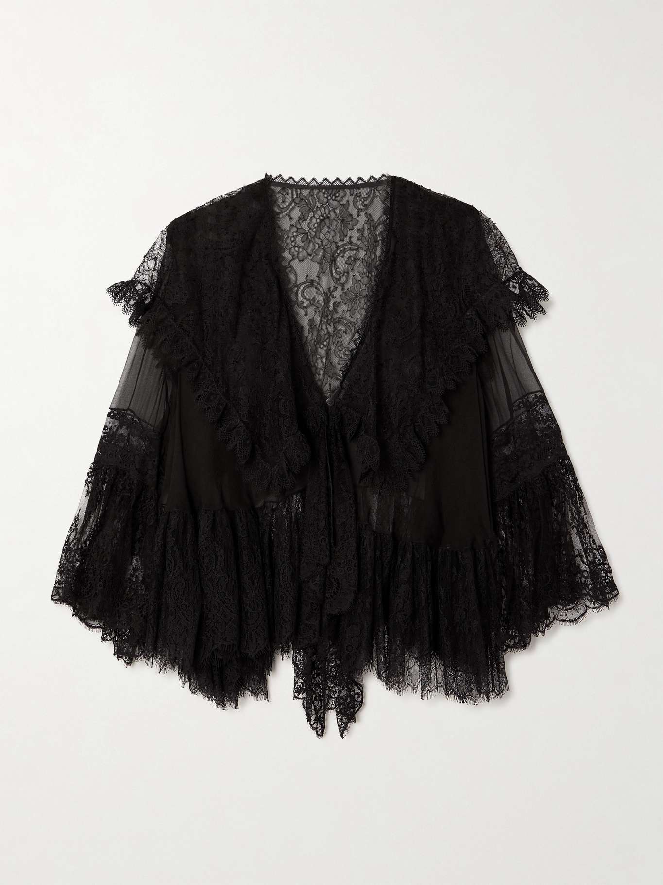 Black Lace-trimmed embroidered silk-chiffon blouse | CHLOÉ | NET-A-PORTER