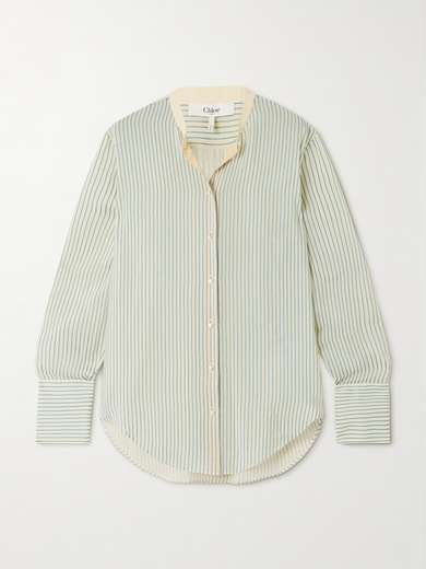 CHLOÉ Cotton poplin-trimmed striped silk shirt | NET-A-PORTER
