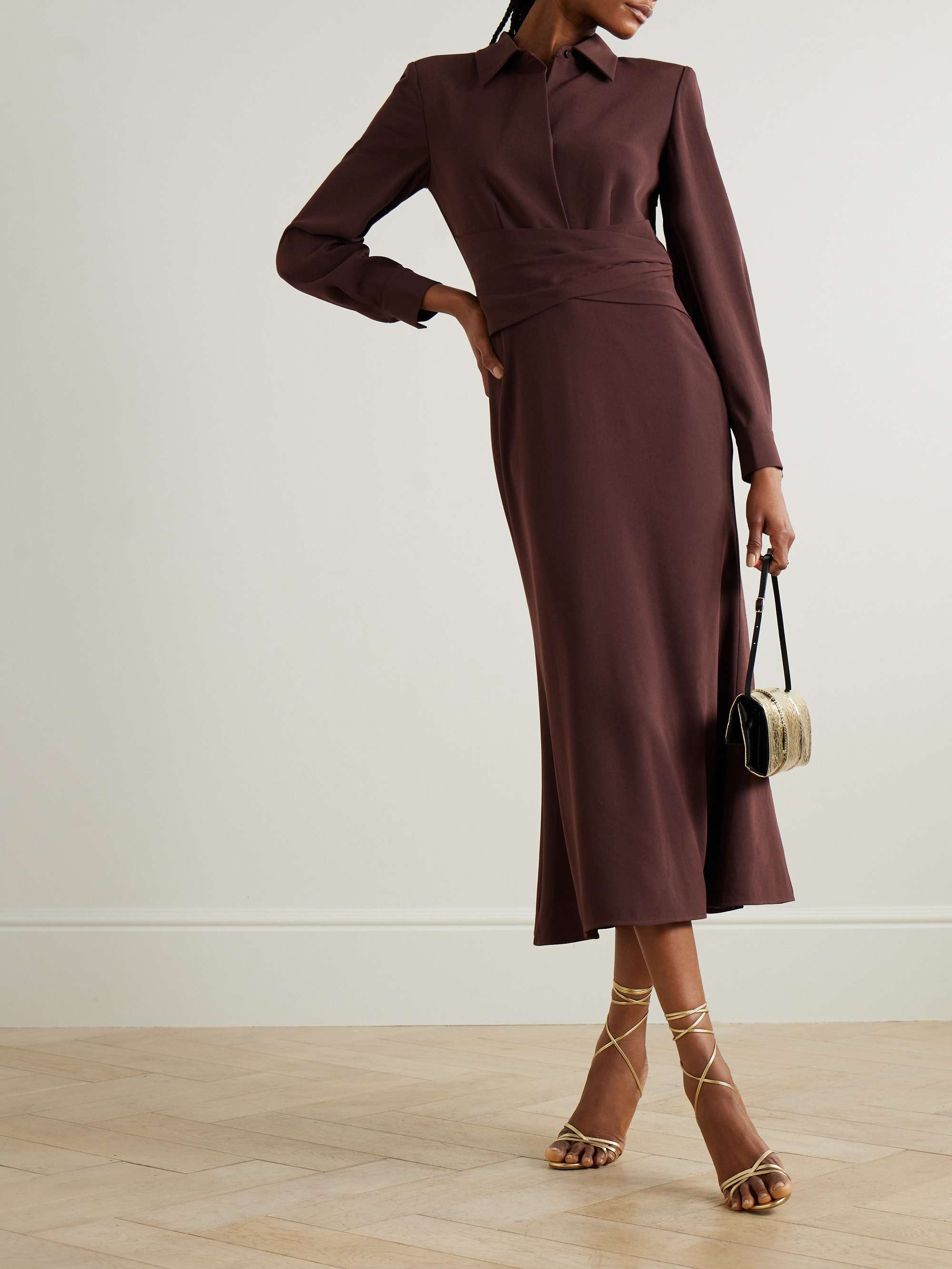 ROLAND MOURET Draped satin-crepe midi shirt dress | NET-A-PORTER