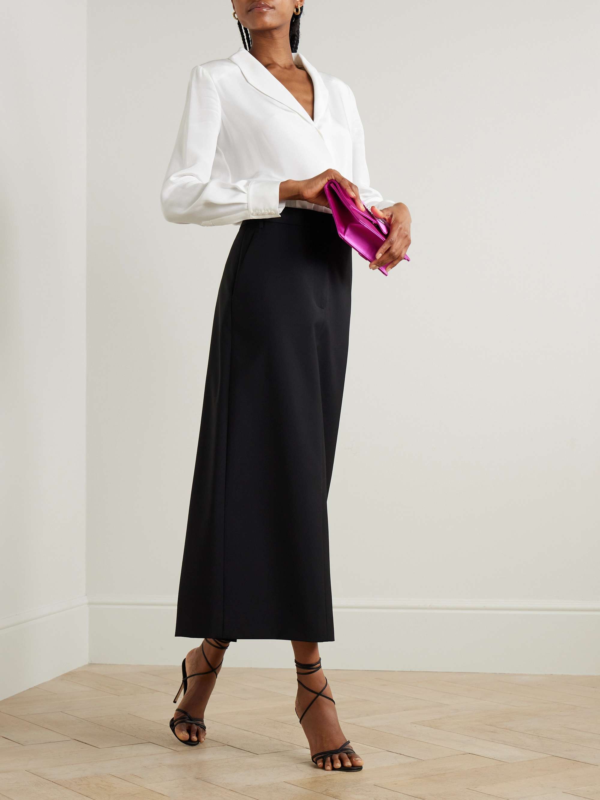 ROLAND MOURET Gathered silk-satin bodysuit | NET-A-PORTER