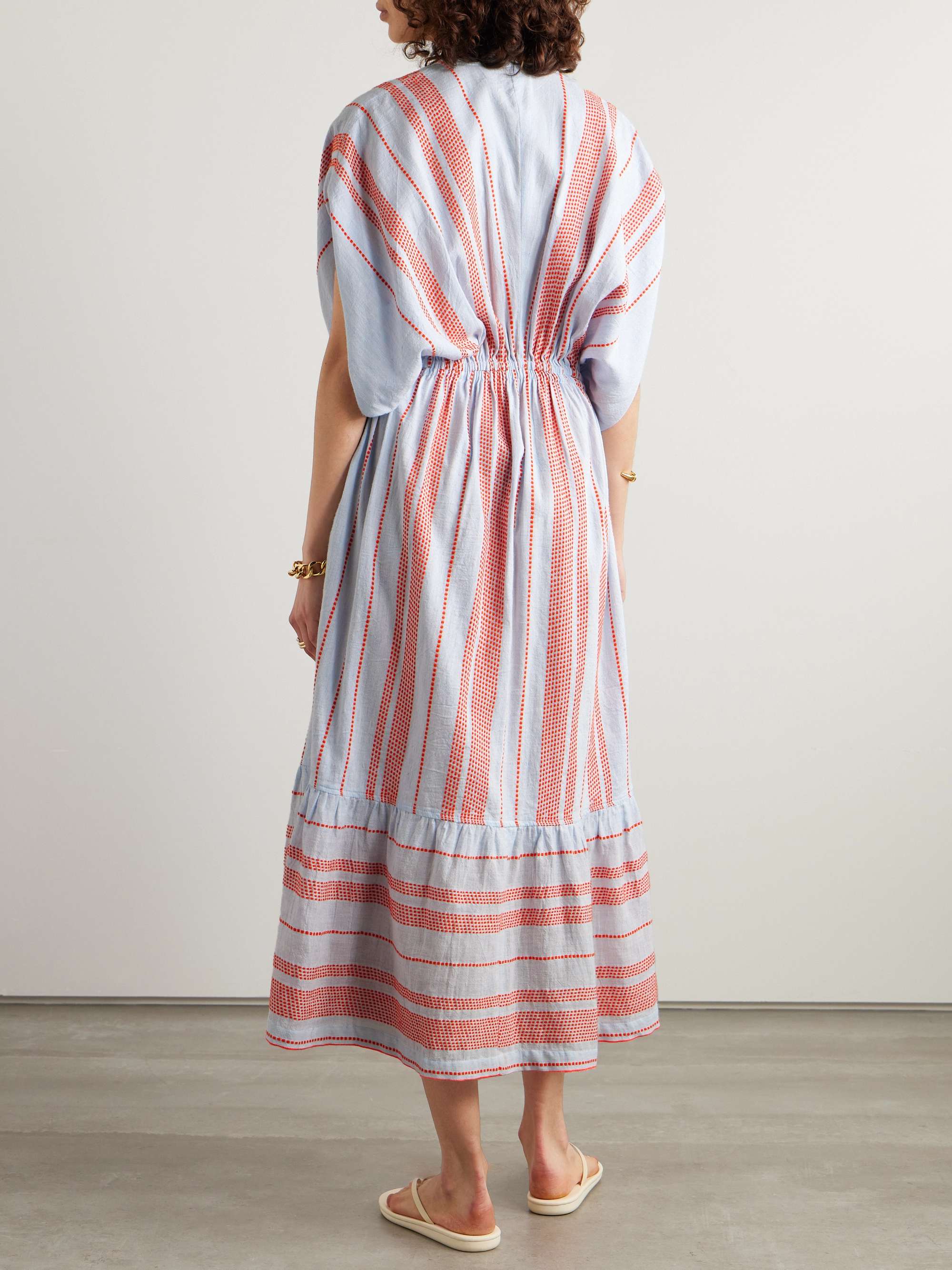 LEMLEM Leila gathered striped cotton-blend midi dress | NET-A-PORTER