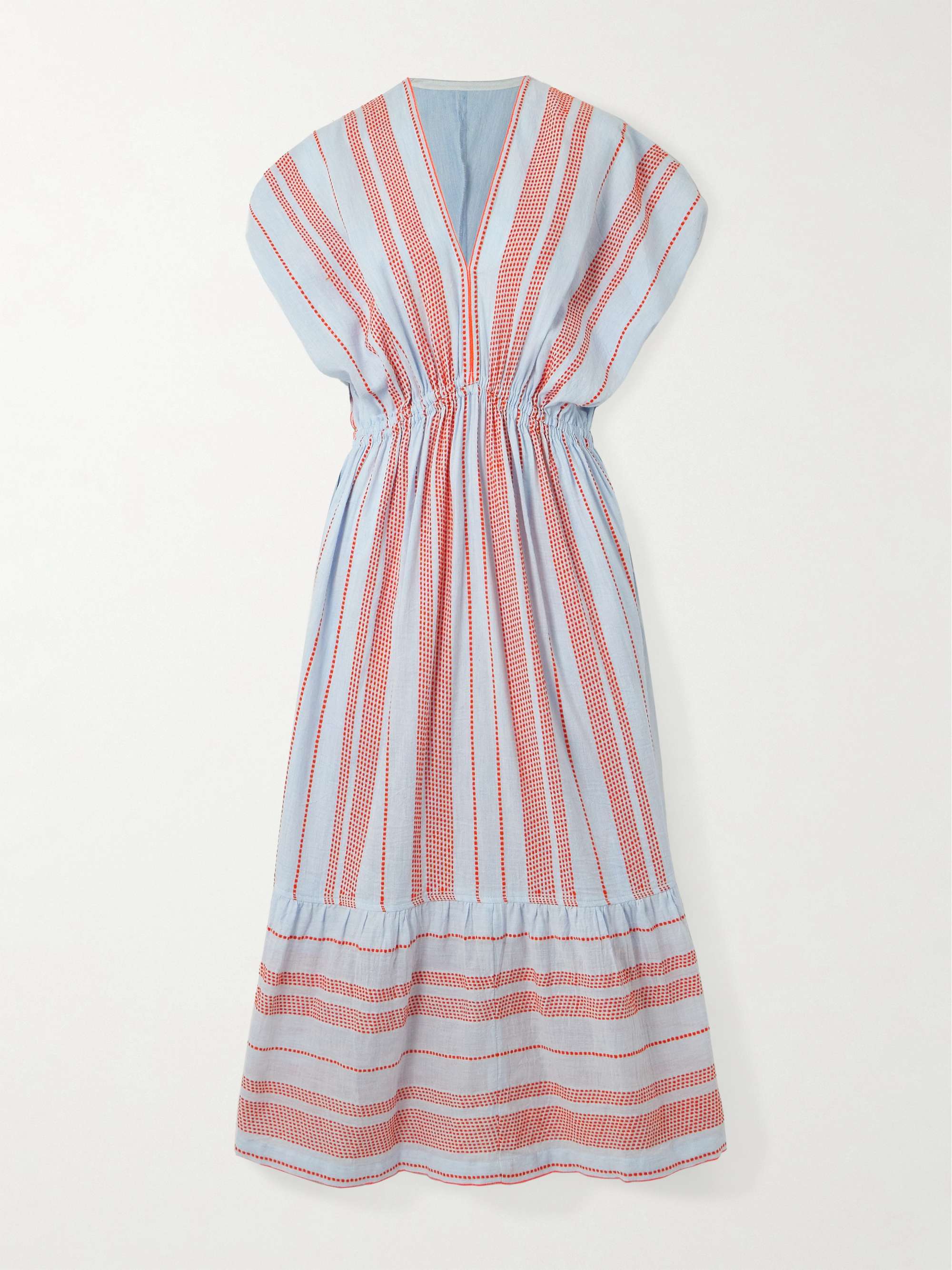 LEMLEM Leila gathered striped cotton-blend midi dress | NET-A-PORTER