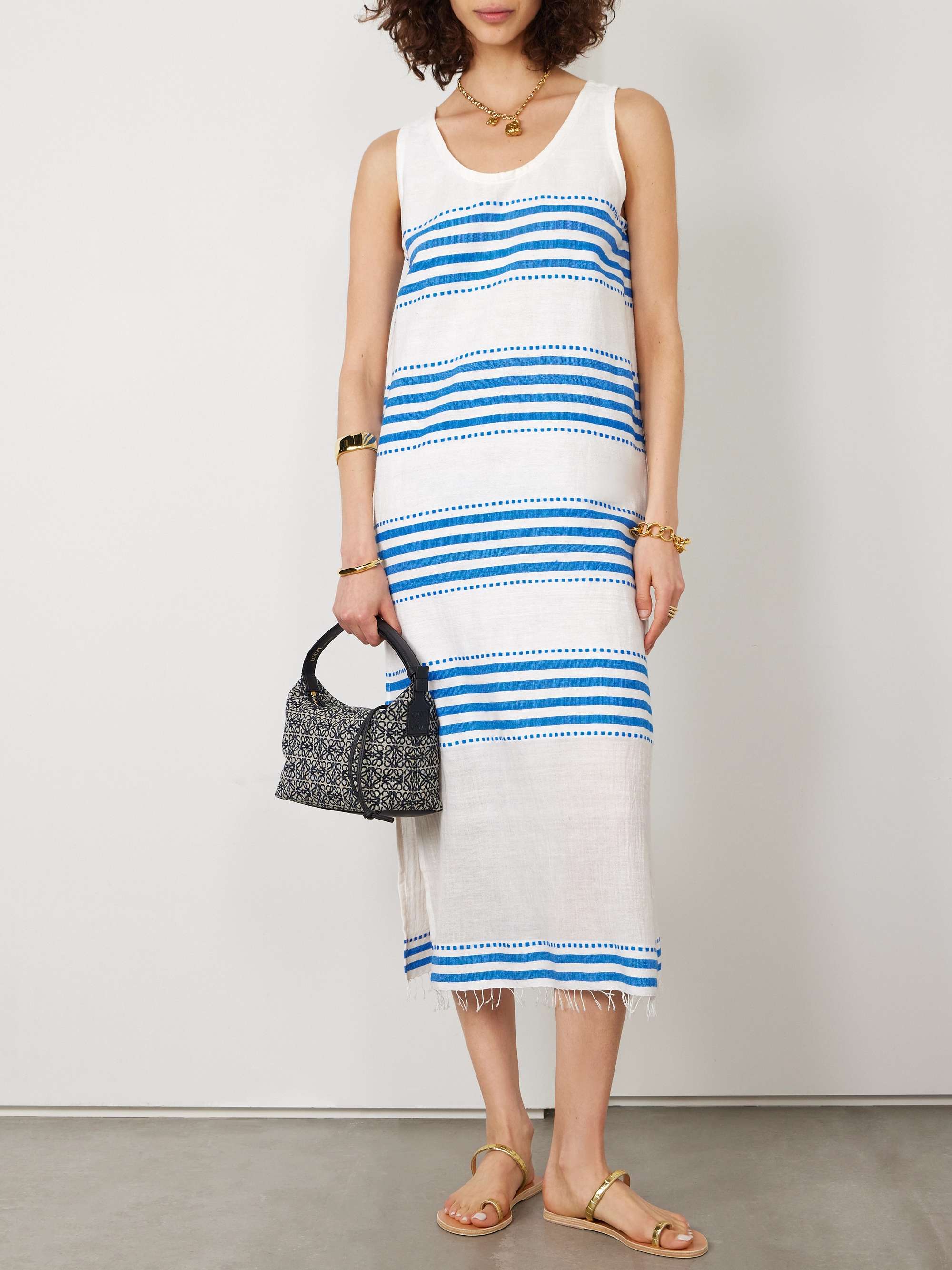 LEMLEM Lilian fringed striped cotton-blend midi dress | NET-A-PORTER