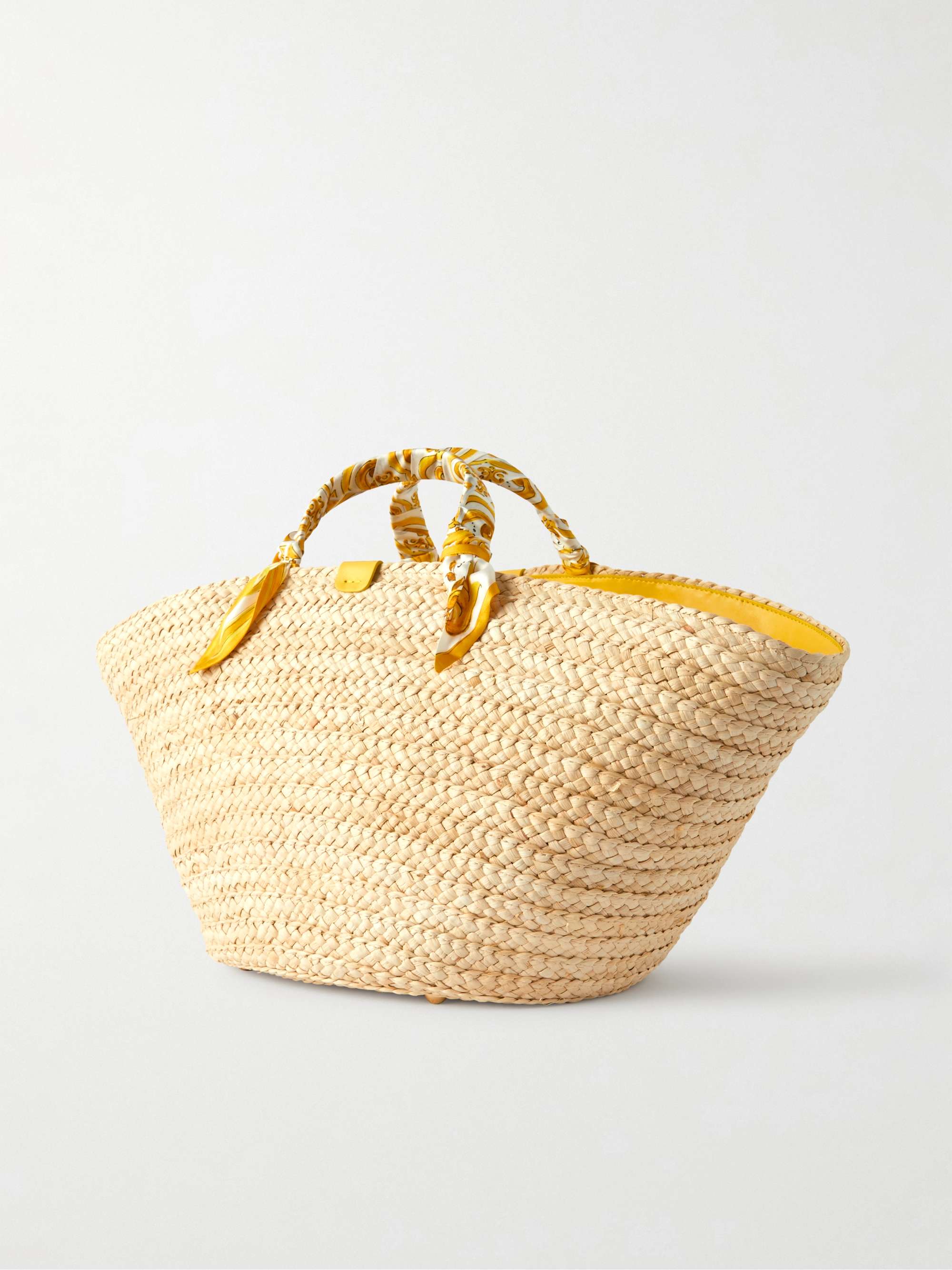 DOLCE&GABBANA Maiolica Kendra large leather and twill-trimmed raffia ...