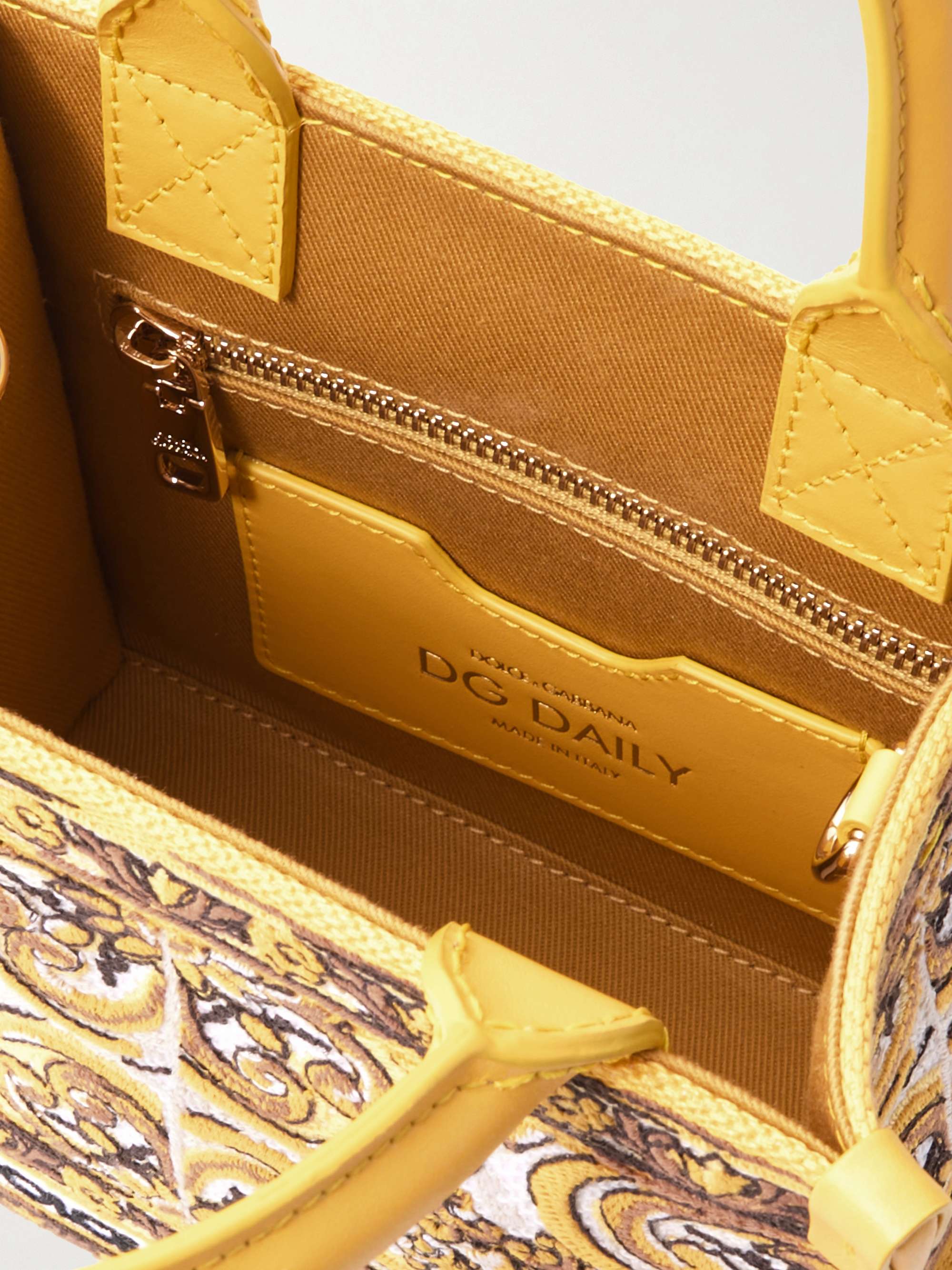 DOLCE&GABBANA Maiolica DG Daily small leather-trimmed canvas-jacquard ...