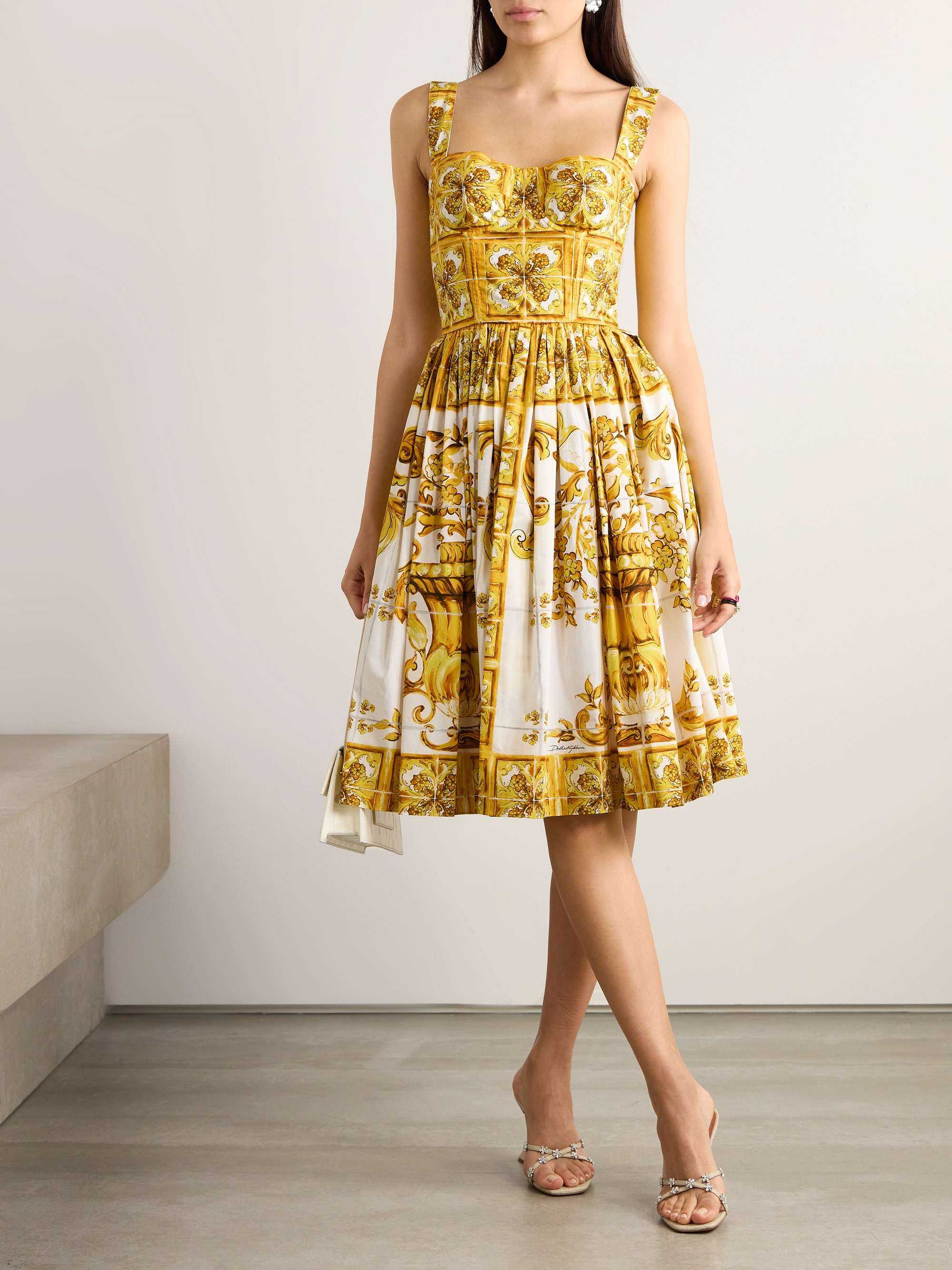 DOLCE&GABBANA Maiolica pleated printed cotton-poplin midi dress | NET-A ...