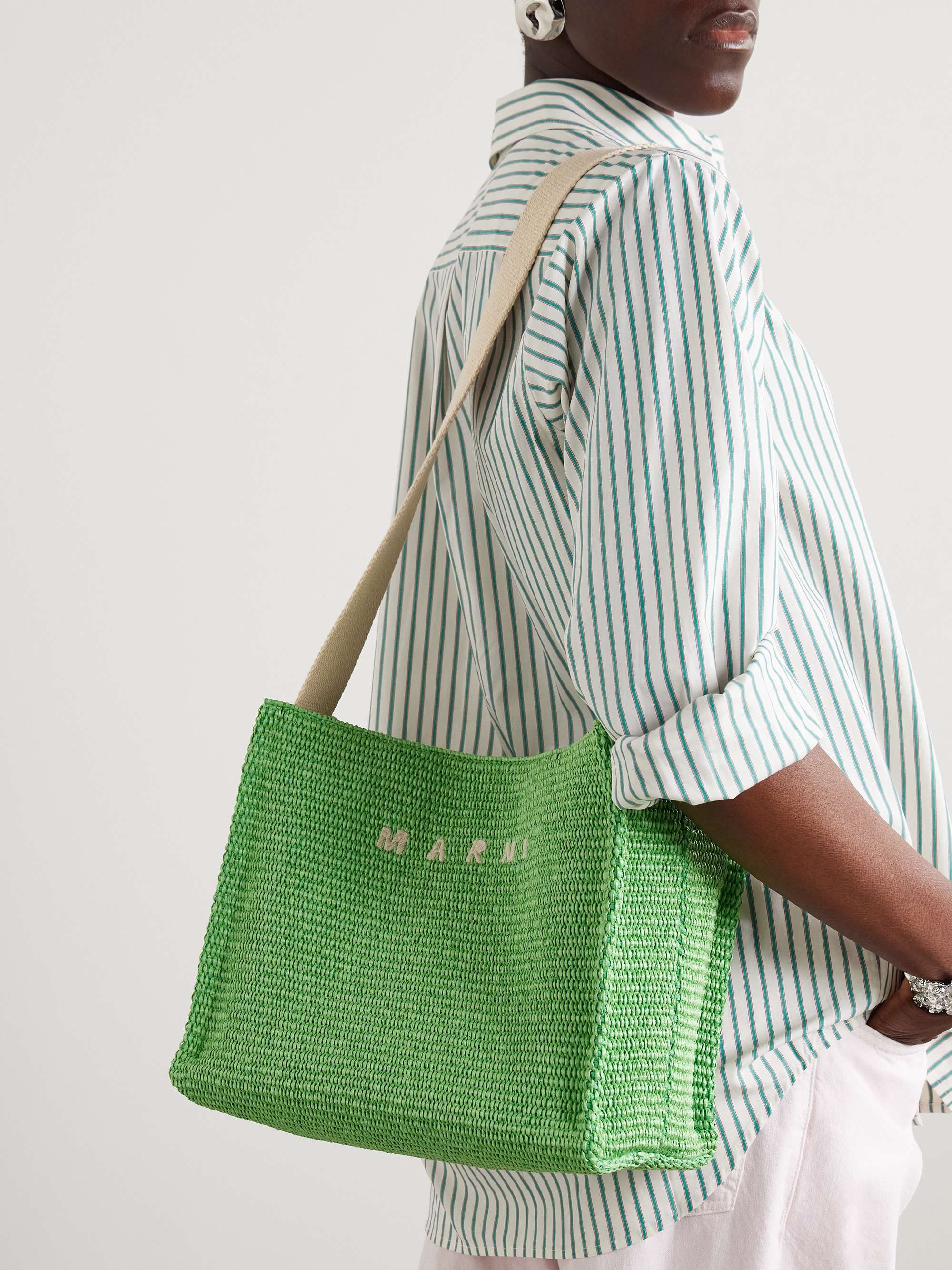 MARNI Basket small canvas-trimmed embroidered faux raffia tote | NET-A ...