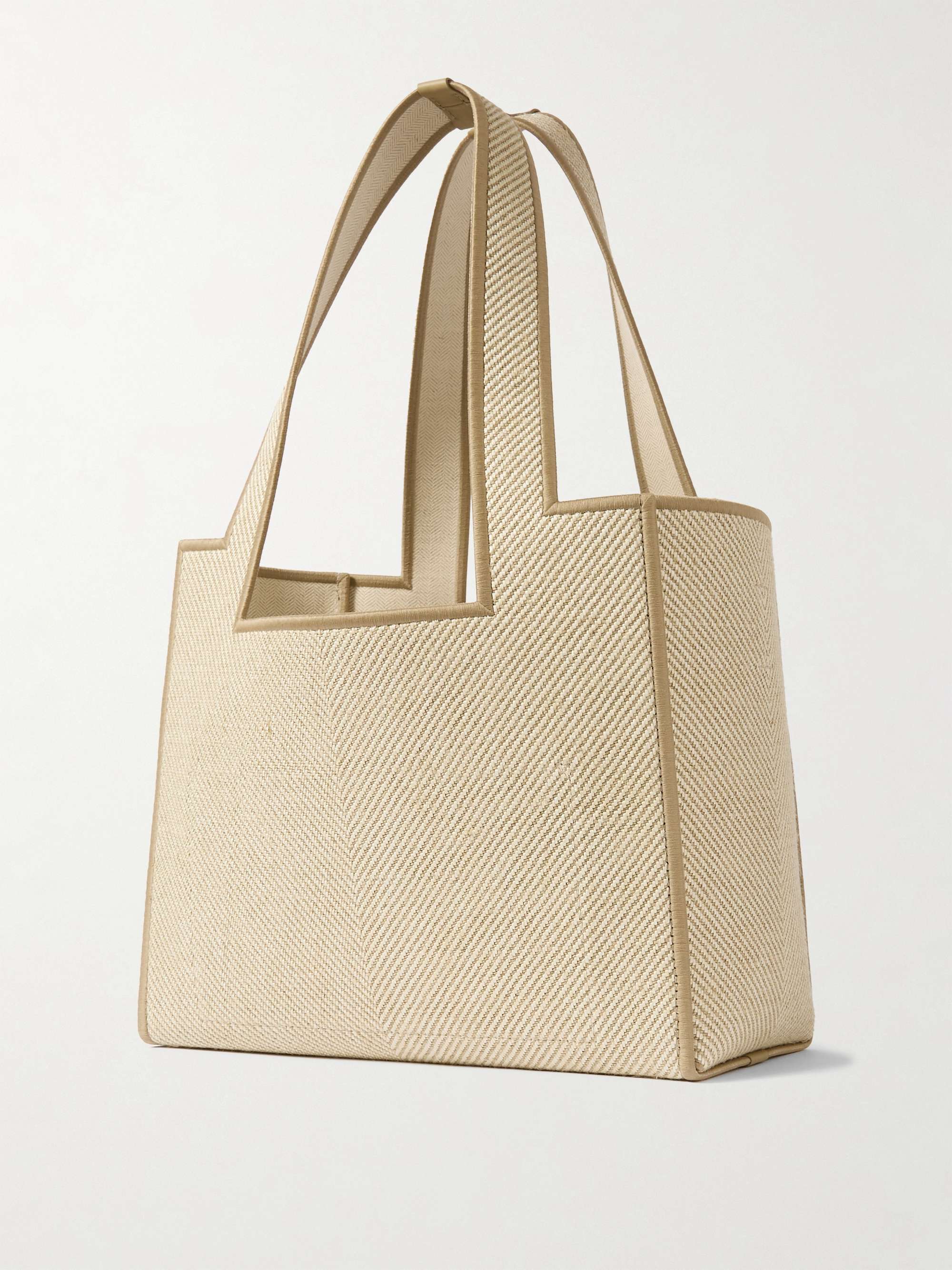 LOEWE Font medium embroidered leather-trimmed canvas-jacquard tote ...