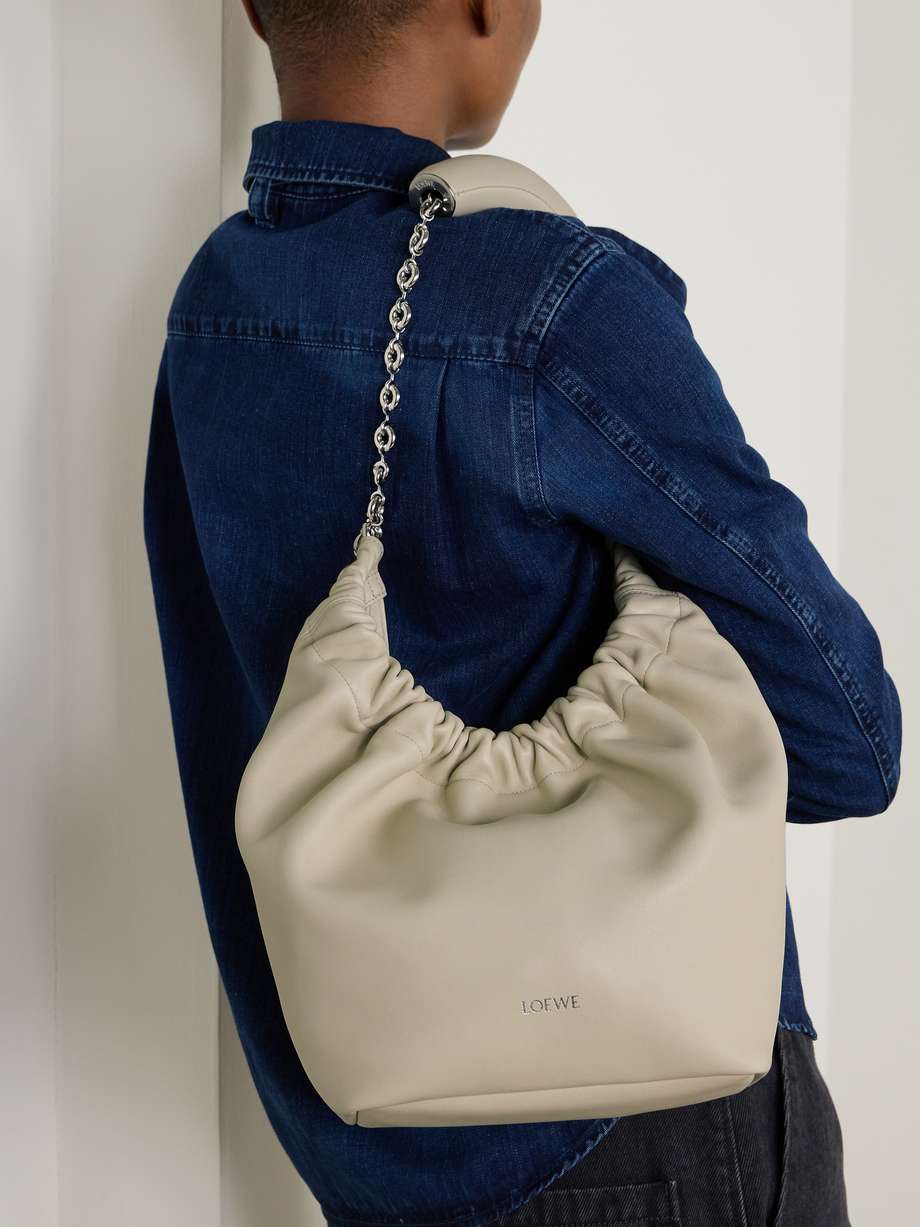LOEWE Squeeze small chain-embellished gathered leather shoulder bag ...