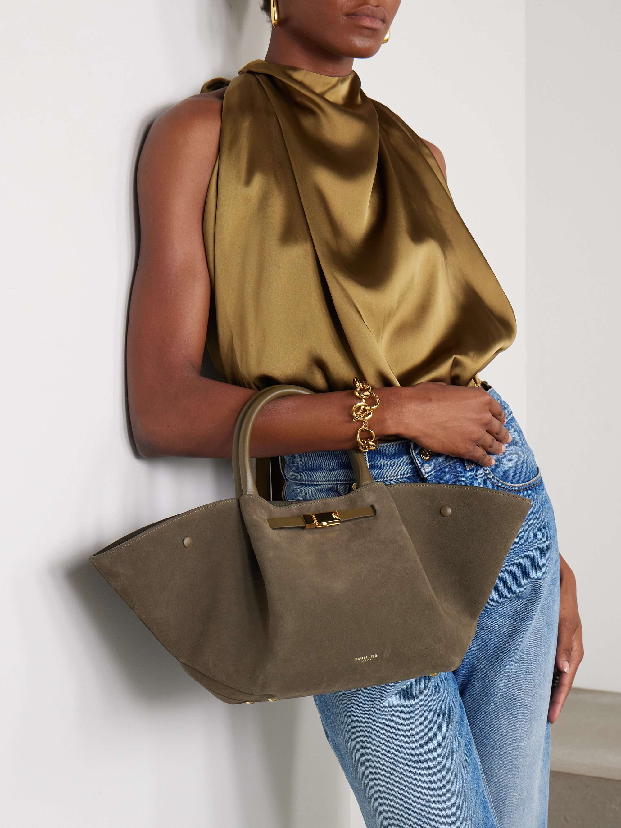DEMELLIER New York leather-trimmed suede tote | NET-A-PORTER