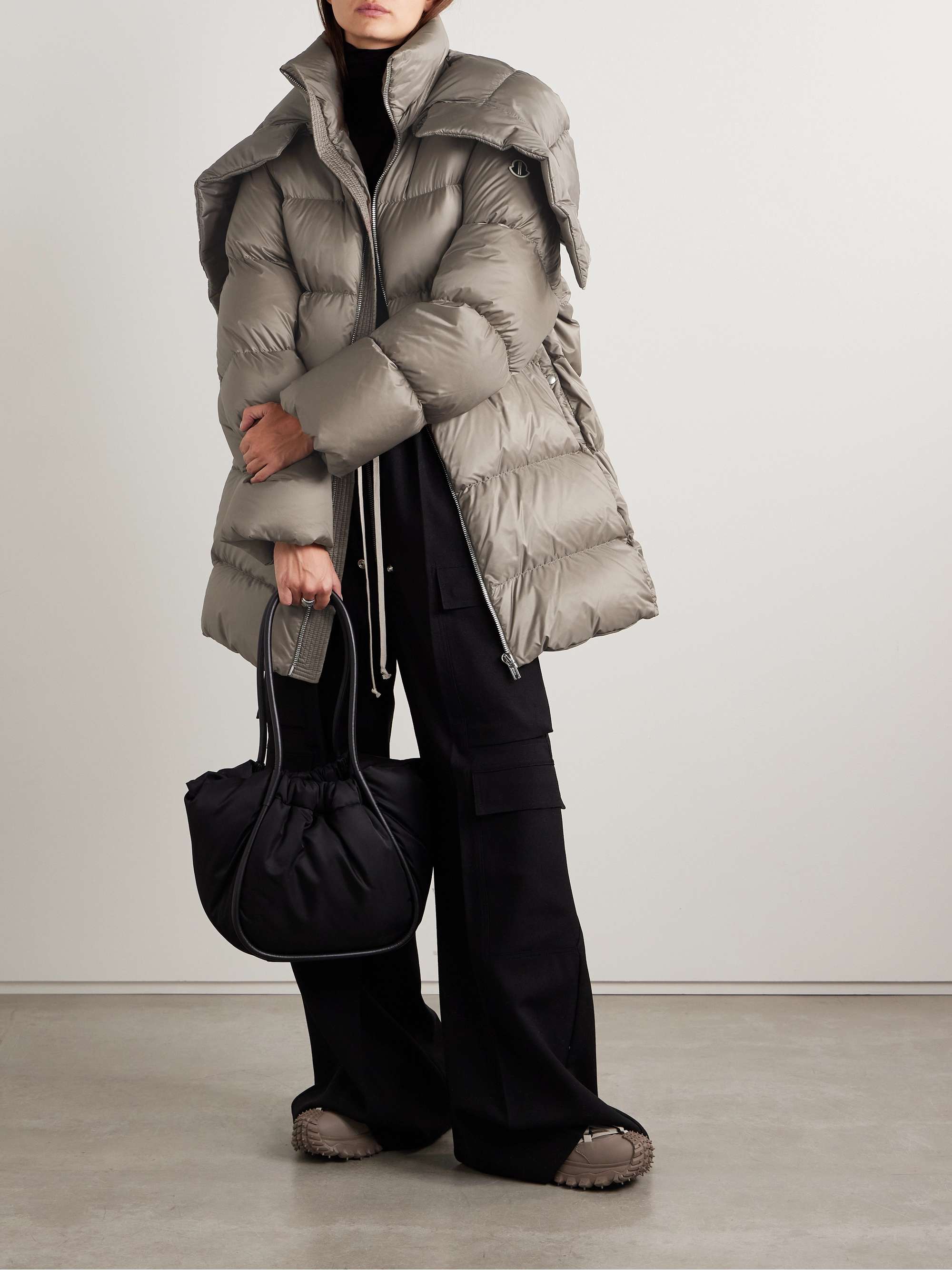 RICK OWENS + Moncler Cyclopic oversized hooded appliquéd quilted shell ...