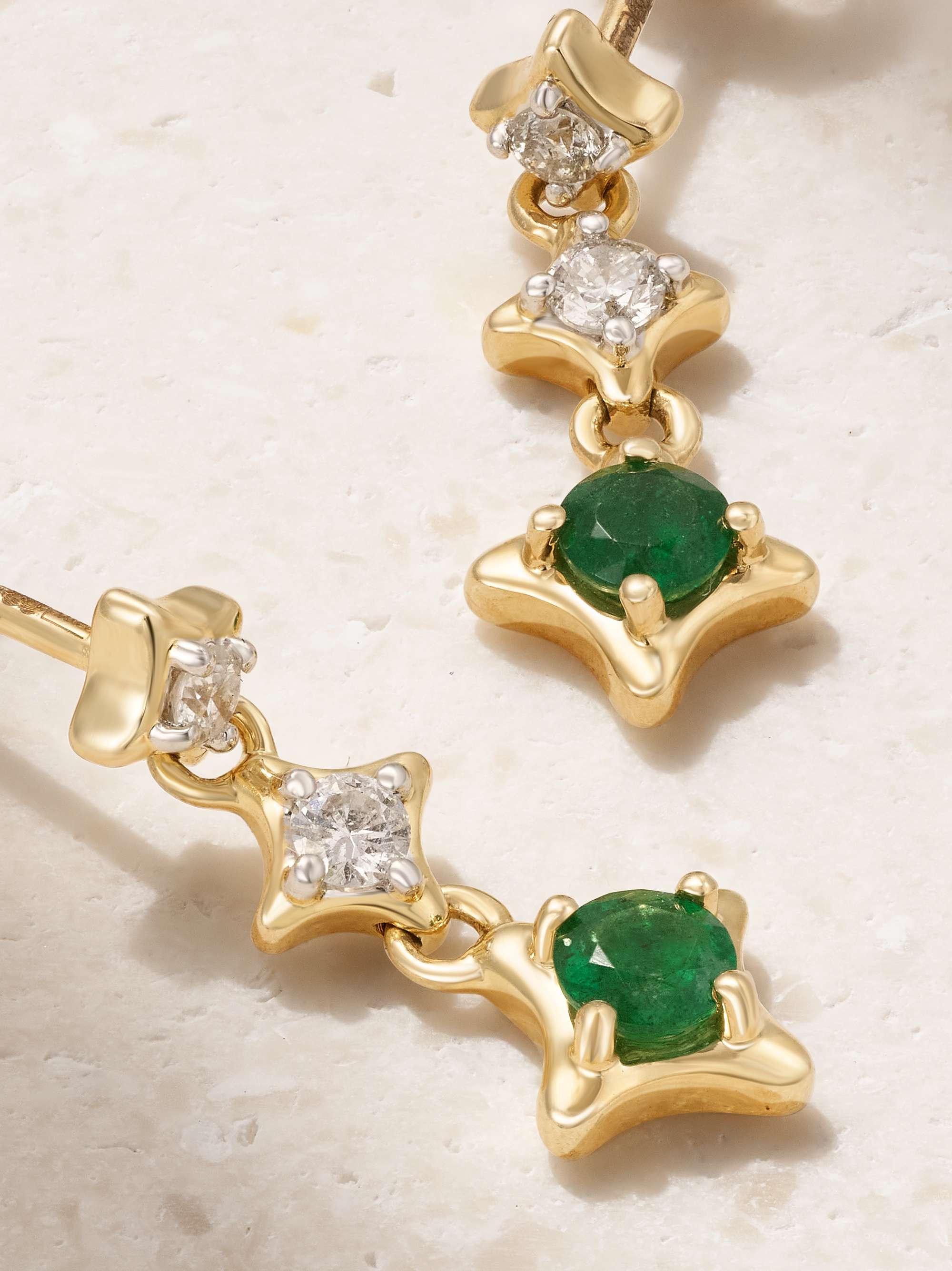 STONE AND STRAND Lights 14-karat gold, diamond and emerald earrings ...
