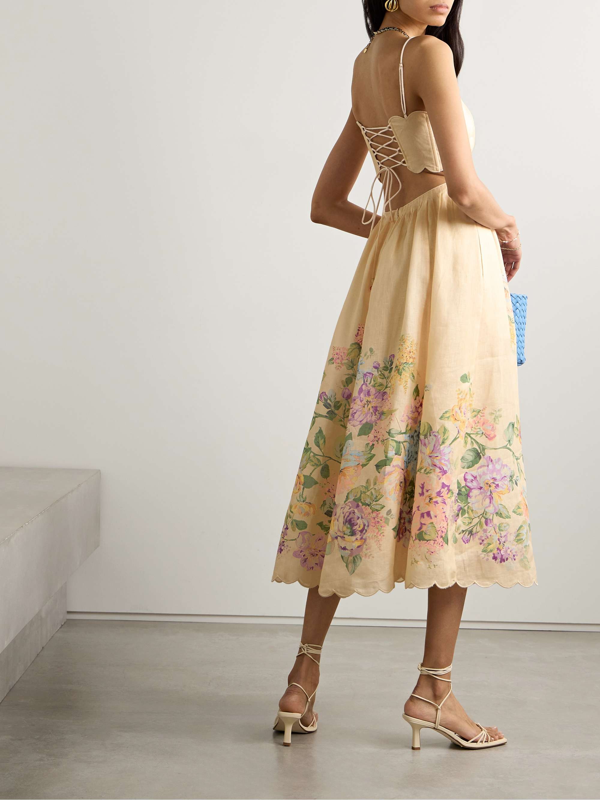 ZIMMERMANN Halliday cutout scalloped pintucked floral-print linen midi ...