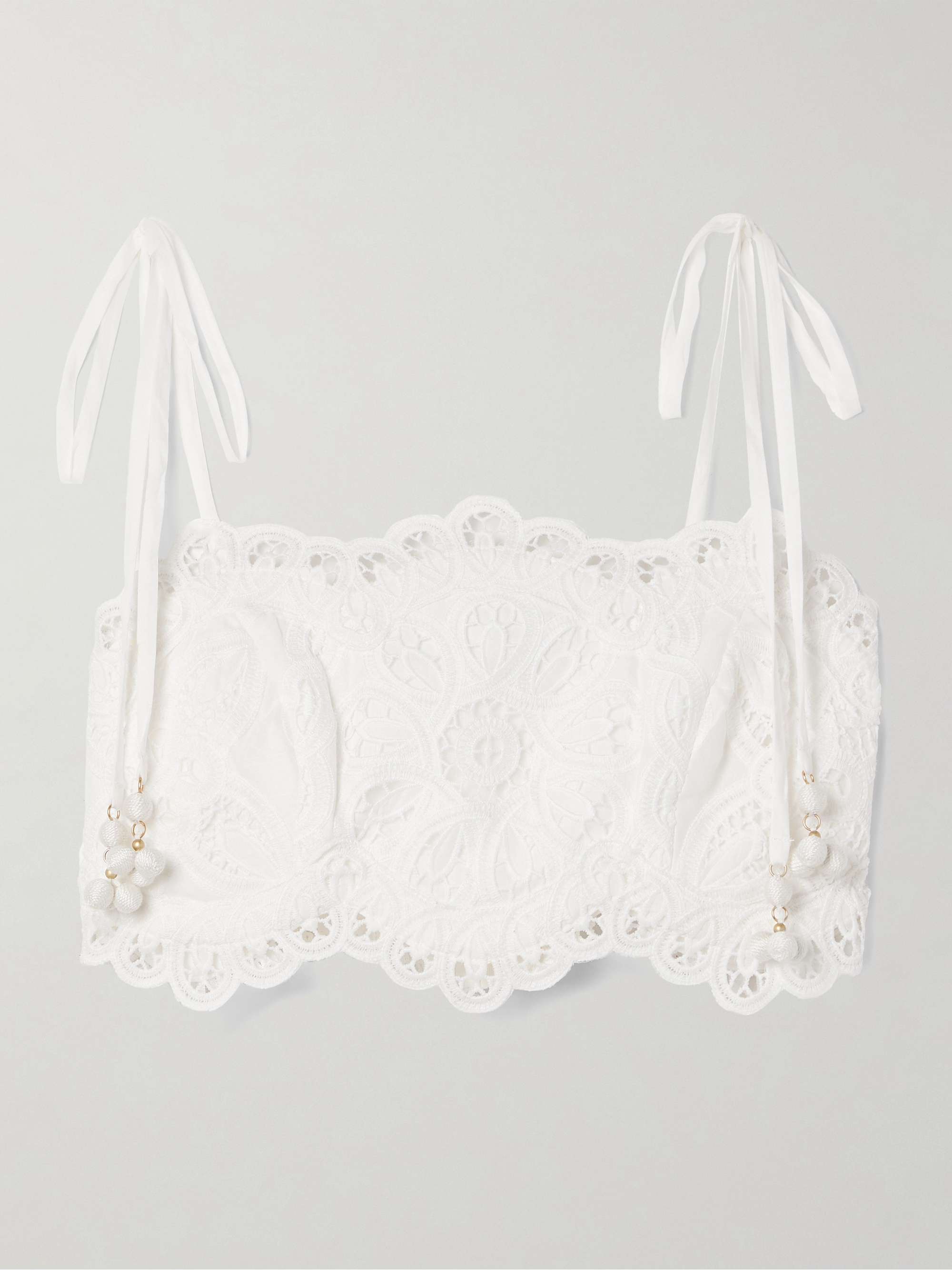 ZIMMERMANN Ottie bead-embellished cropped cotton guipure lace top | NET ...