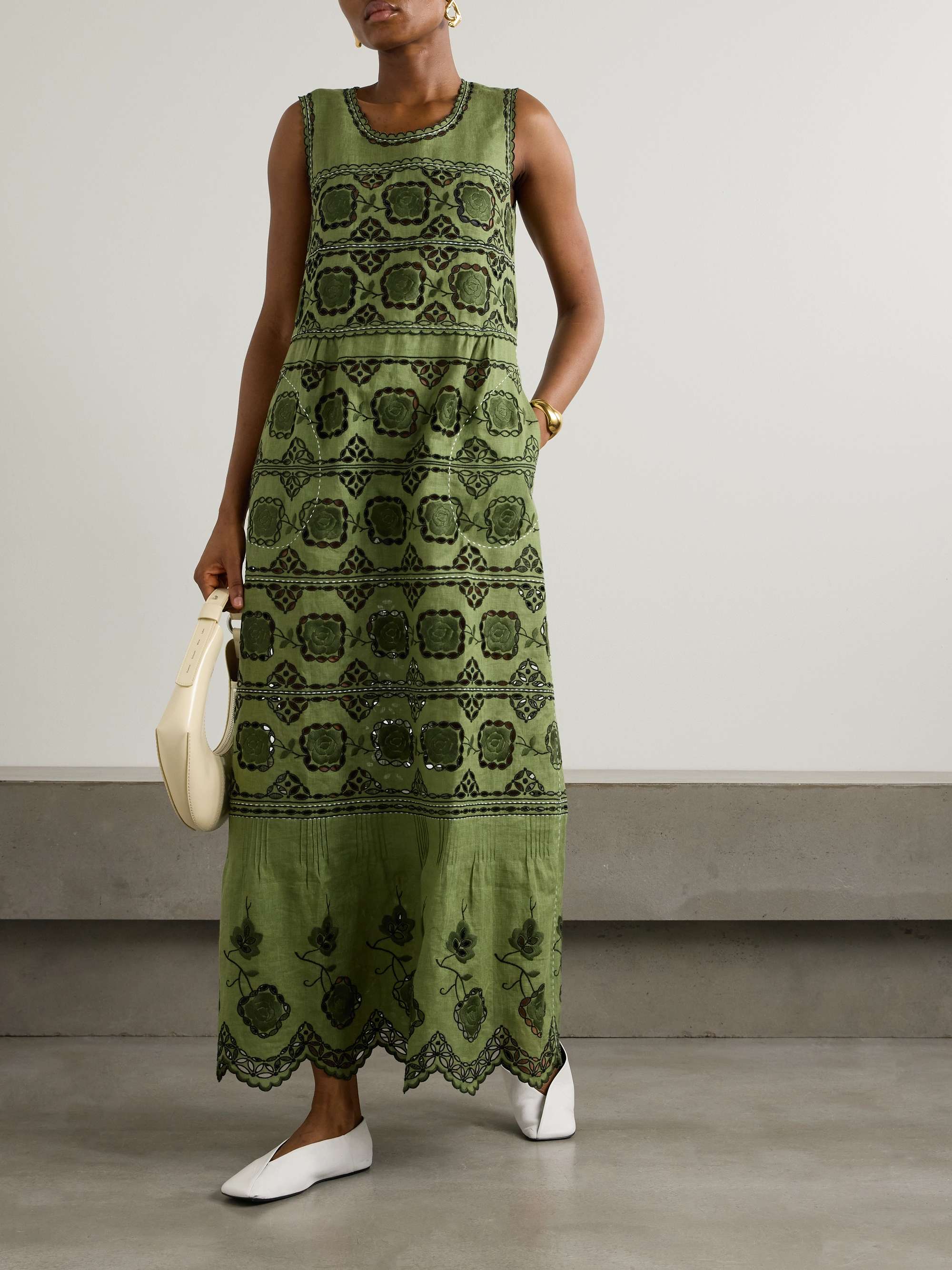 VITA KIN Grace scalloped broderie anglaise linen maxi dress | NET-A-PORTER