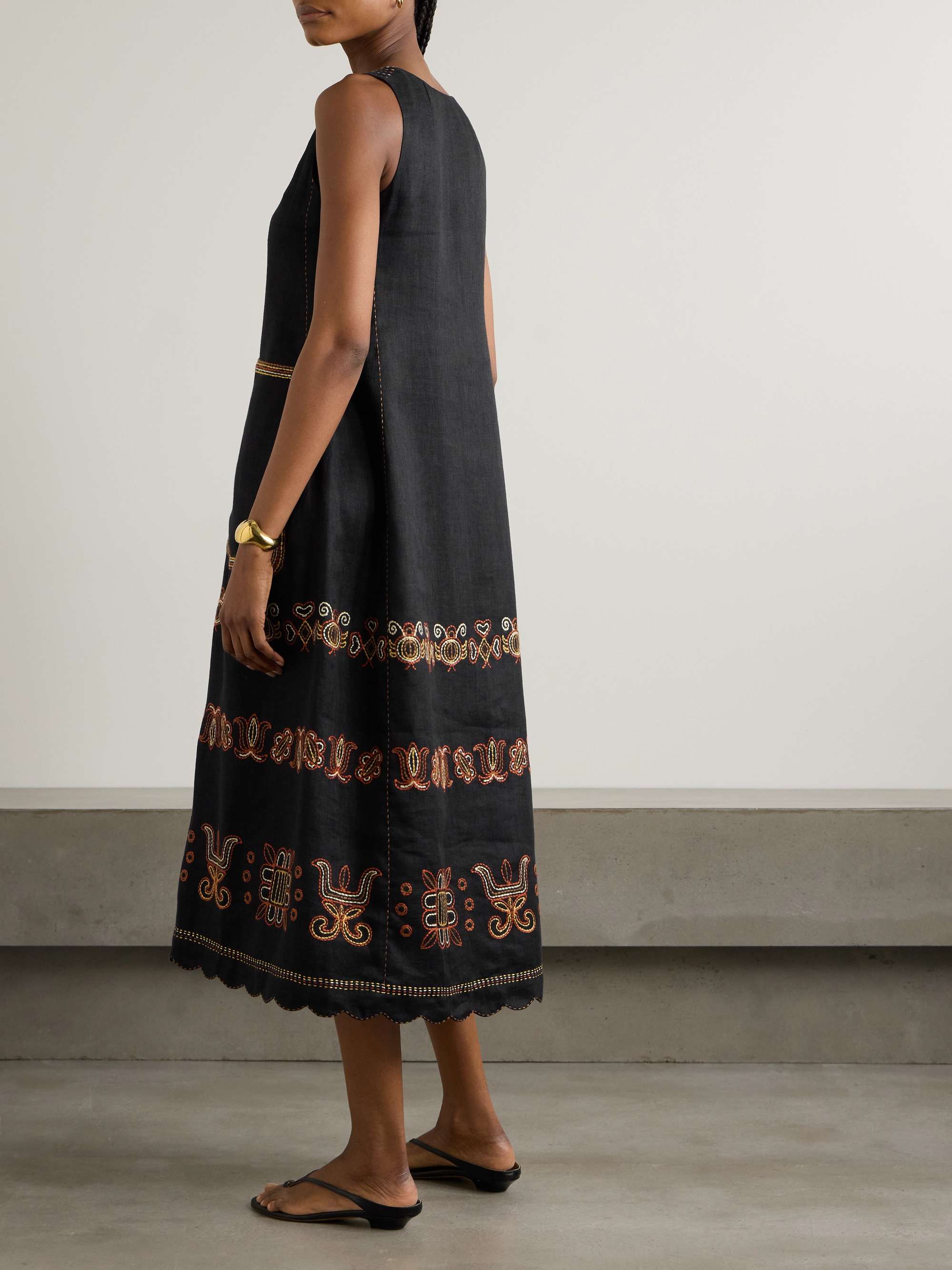 VITA KIN Ramya embroidered linen midi dress | NET-A-PORTER
