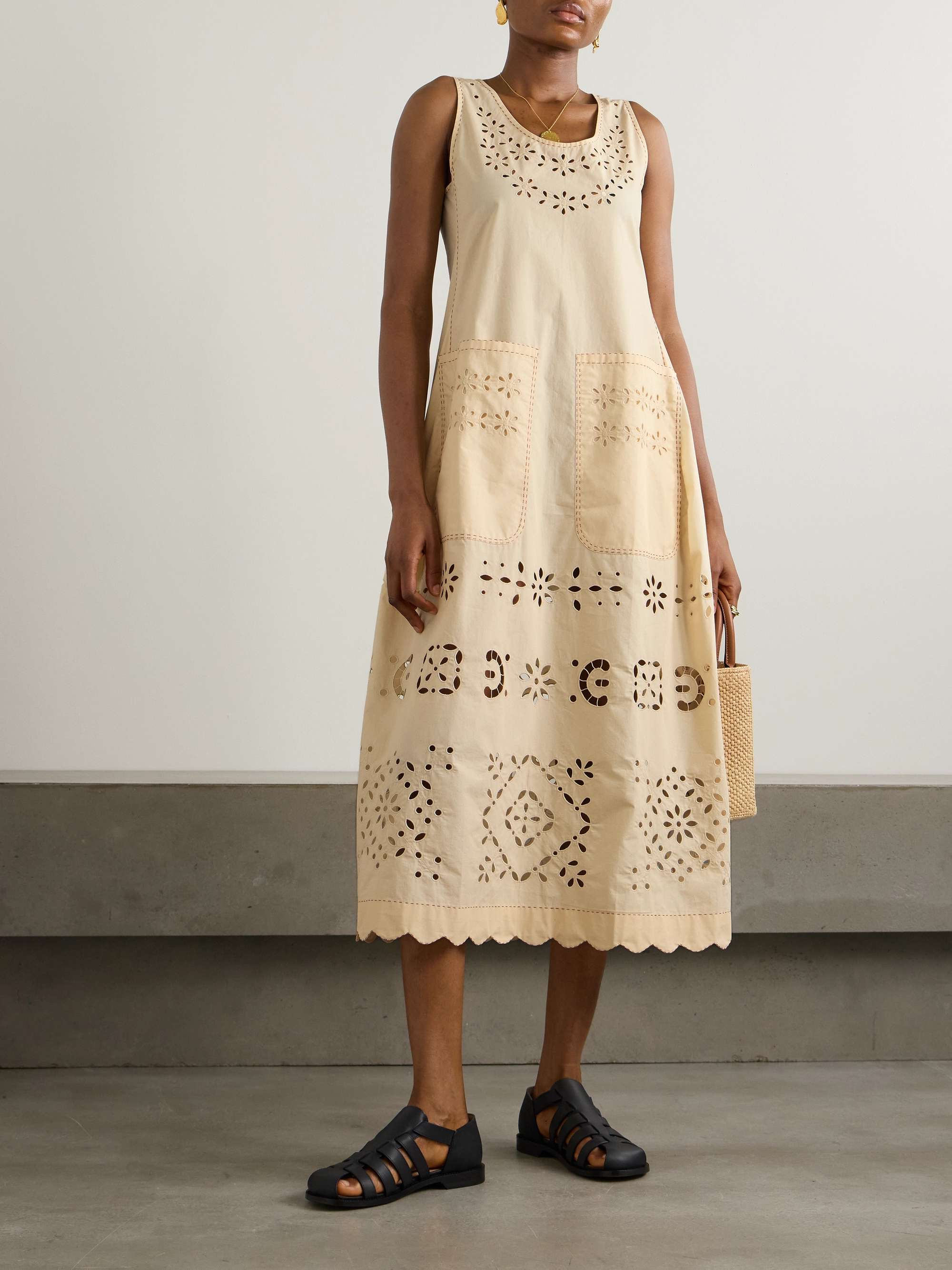 VITA KIN Tina scalloped broderie anglaise cotton-poplin midi dress ...