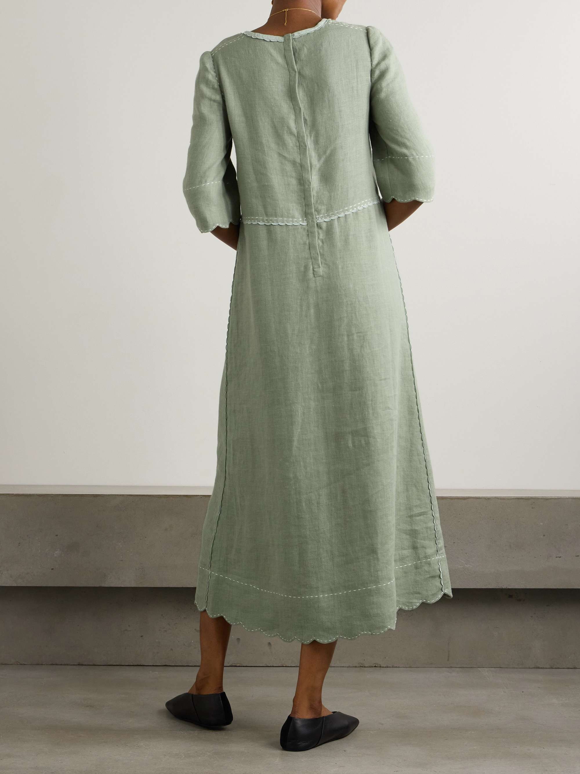 VITA KIN Sabrina scalloped broderie anglaise linen midi dress | NET-A ...