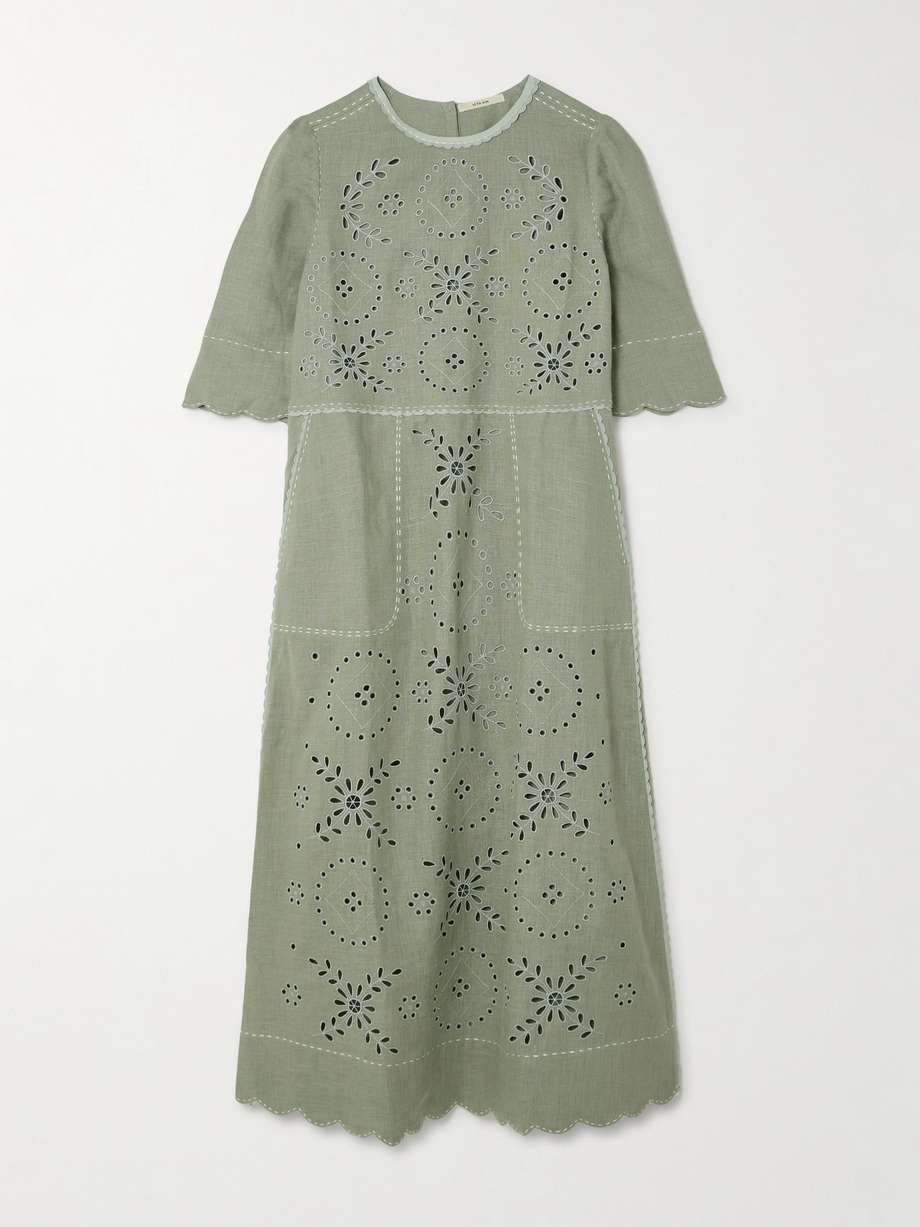VITA KIN Sabrina scalloped broderie anglaise linen midi dress | NET-A ...