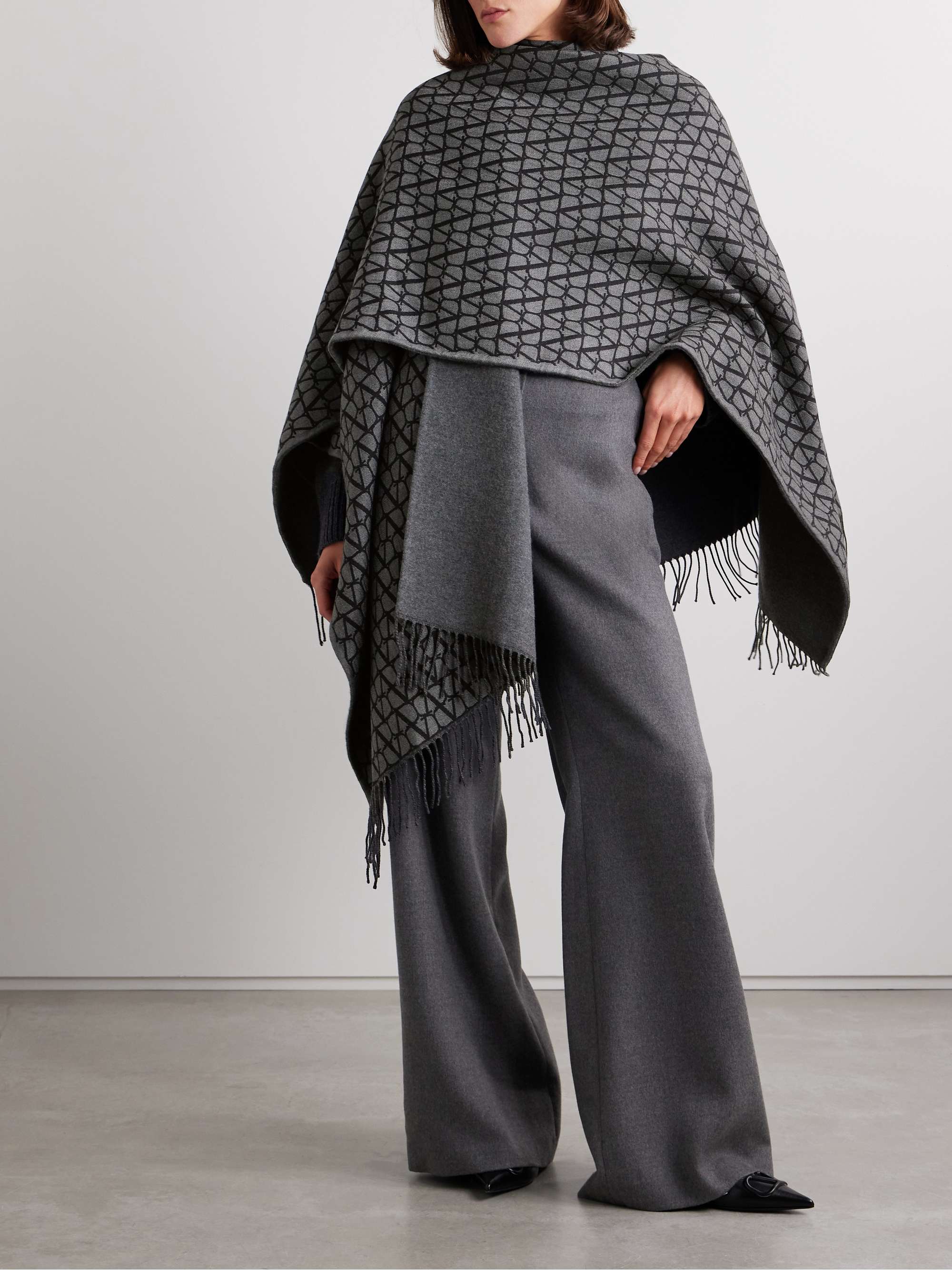 VALENTINO GARAVANI Fringed wool, silk and cashmere-blend poncho | NET-A ...