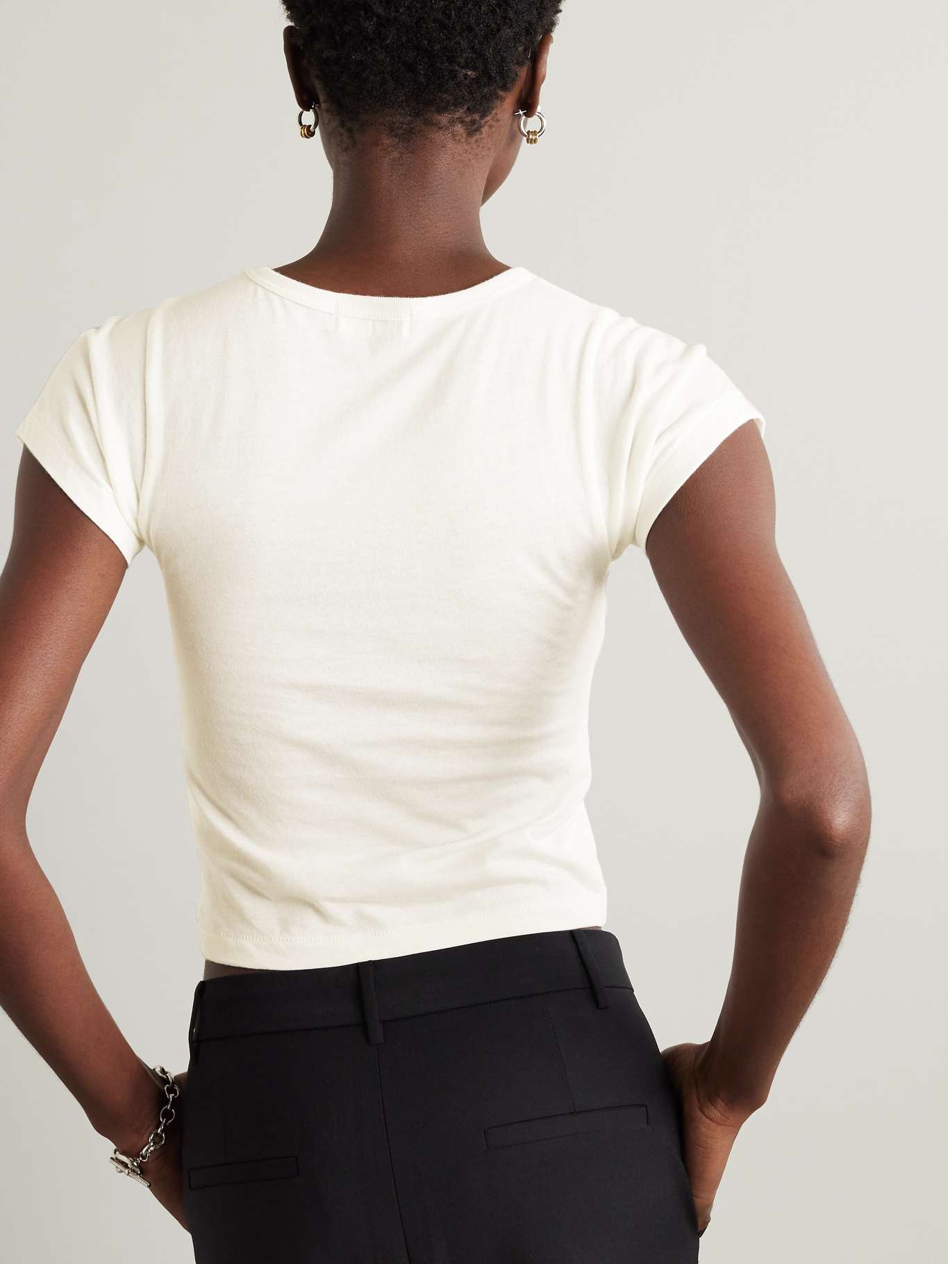 ÉTERNE Short Sleeve Baby Tee cropped cotton and modal-blend jersey T ...