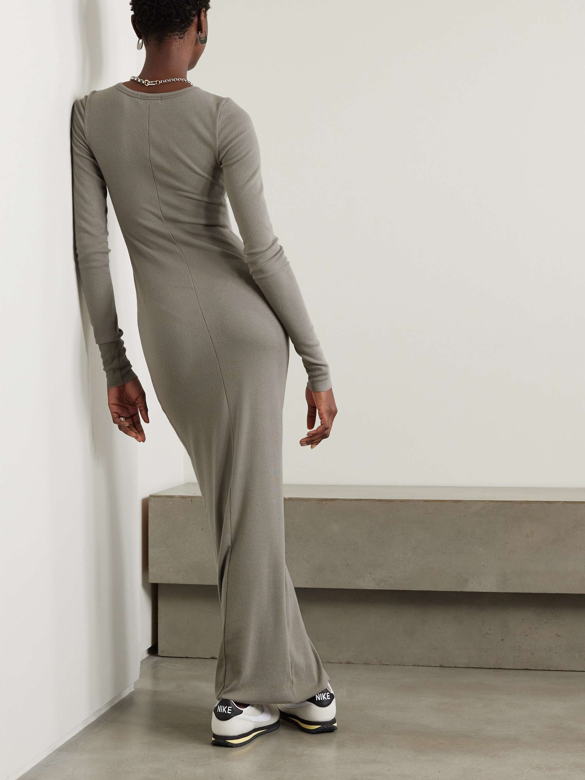 ÉTERNE Long Sleeved Crew Neck ribbed stretch-jersey maxi dress | NET-A ...