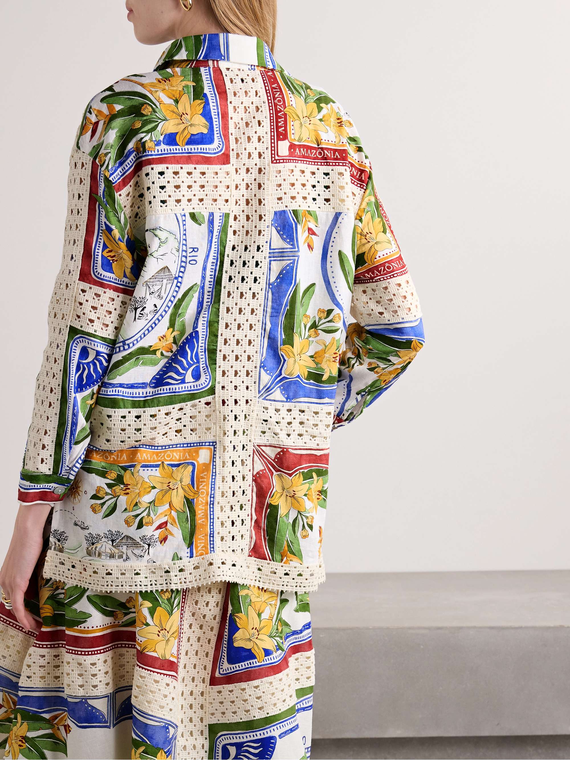 FARM RIO Crochet-trimmed printed linen-blend voile shirt | NET-A-PORTER