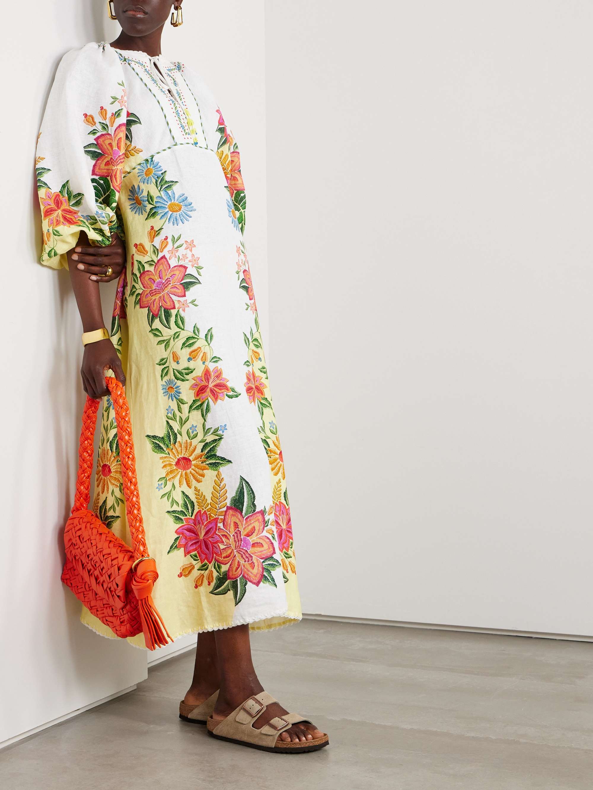 FARM RIO Bloom Garden bead-embellished embroidered knit-trimmed linen ...