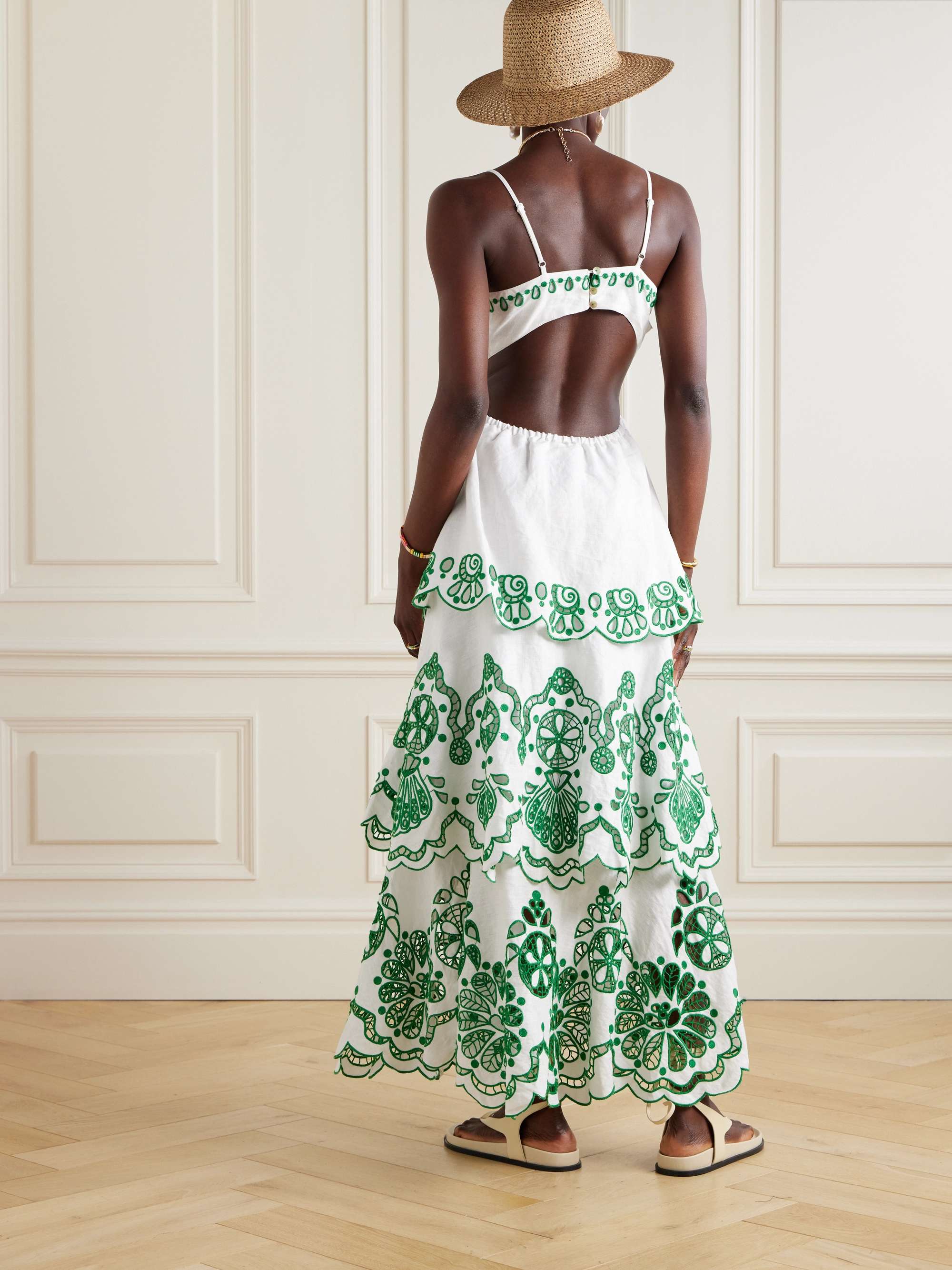 FARM RIO Broderie anglaise linen midi dress | NET-A-PORTER