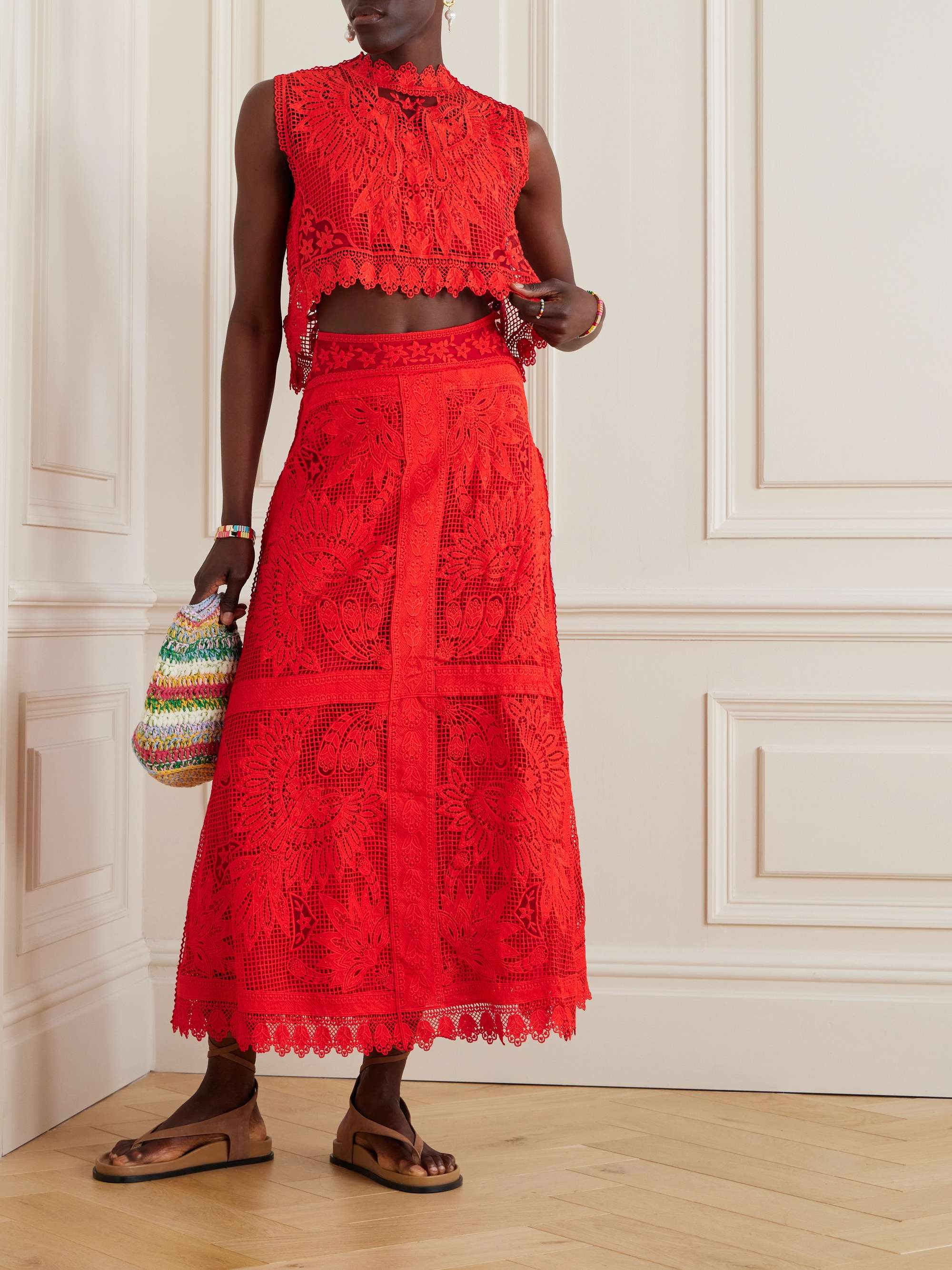 FARM RIO Cropped guipure lace top | NET-A-PORTER