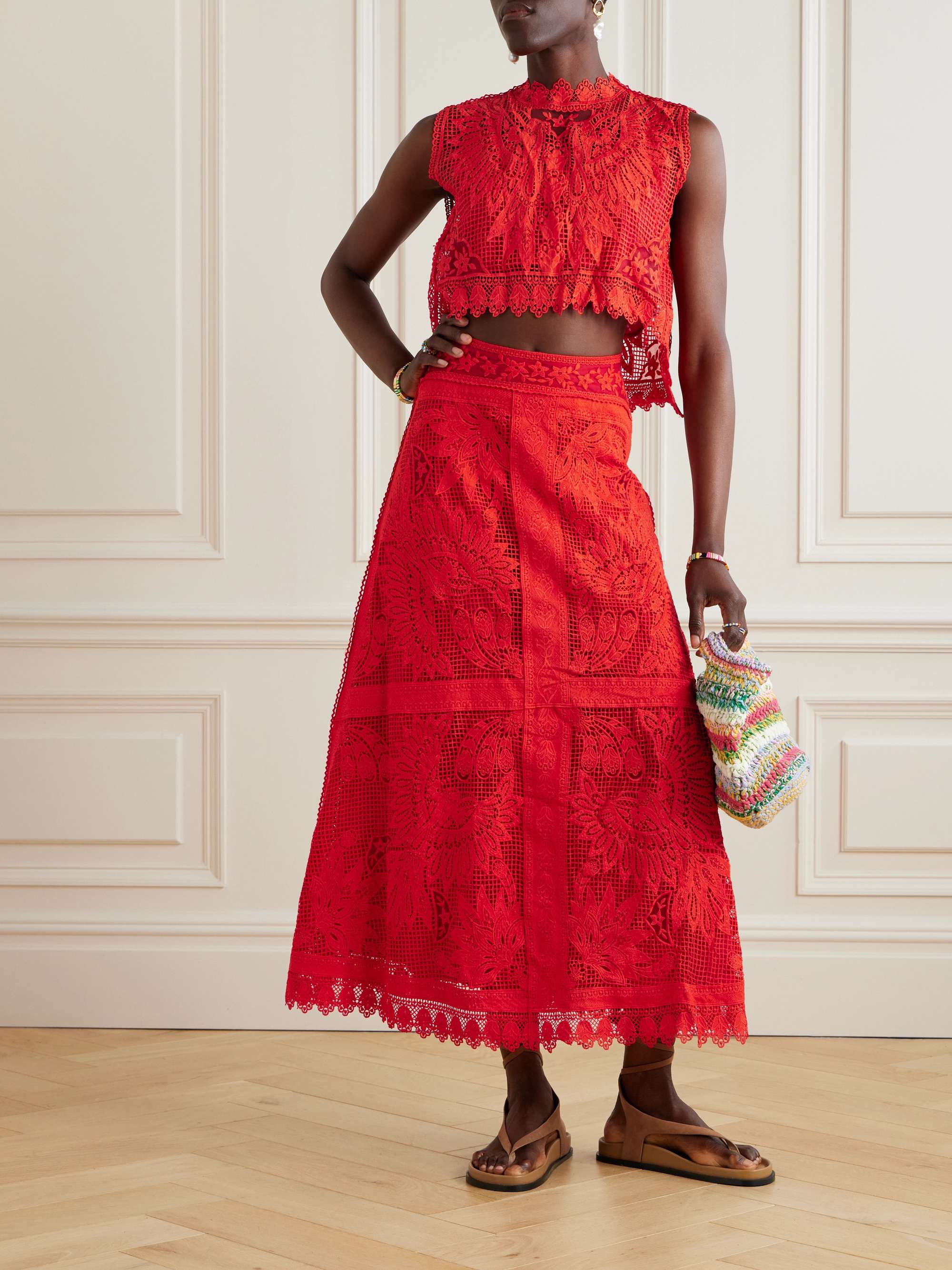 FARM RIO Guipure lace midi skirt | NET-A-PORTER