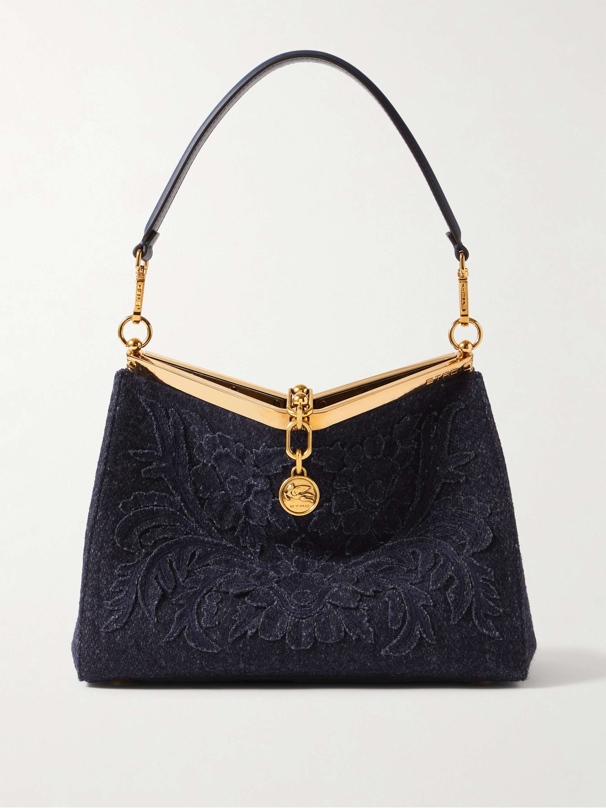 ETRO Vela medium embroidered appliquéd leather-trimmed wool shoulder bag | NET-A-PORTER