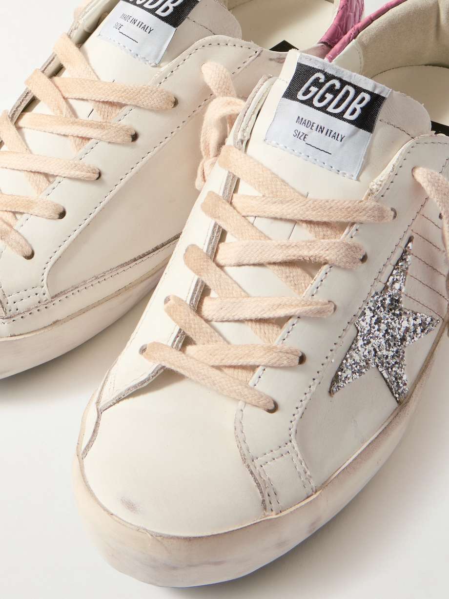 GOLDEN GOOSE Super-Star distressed glittered leather sneakers | NET-A ...
