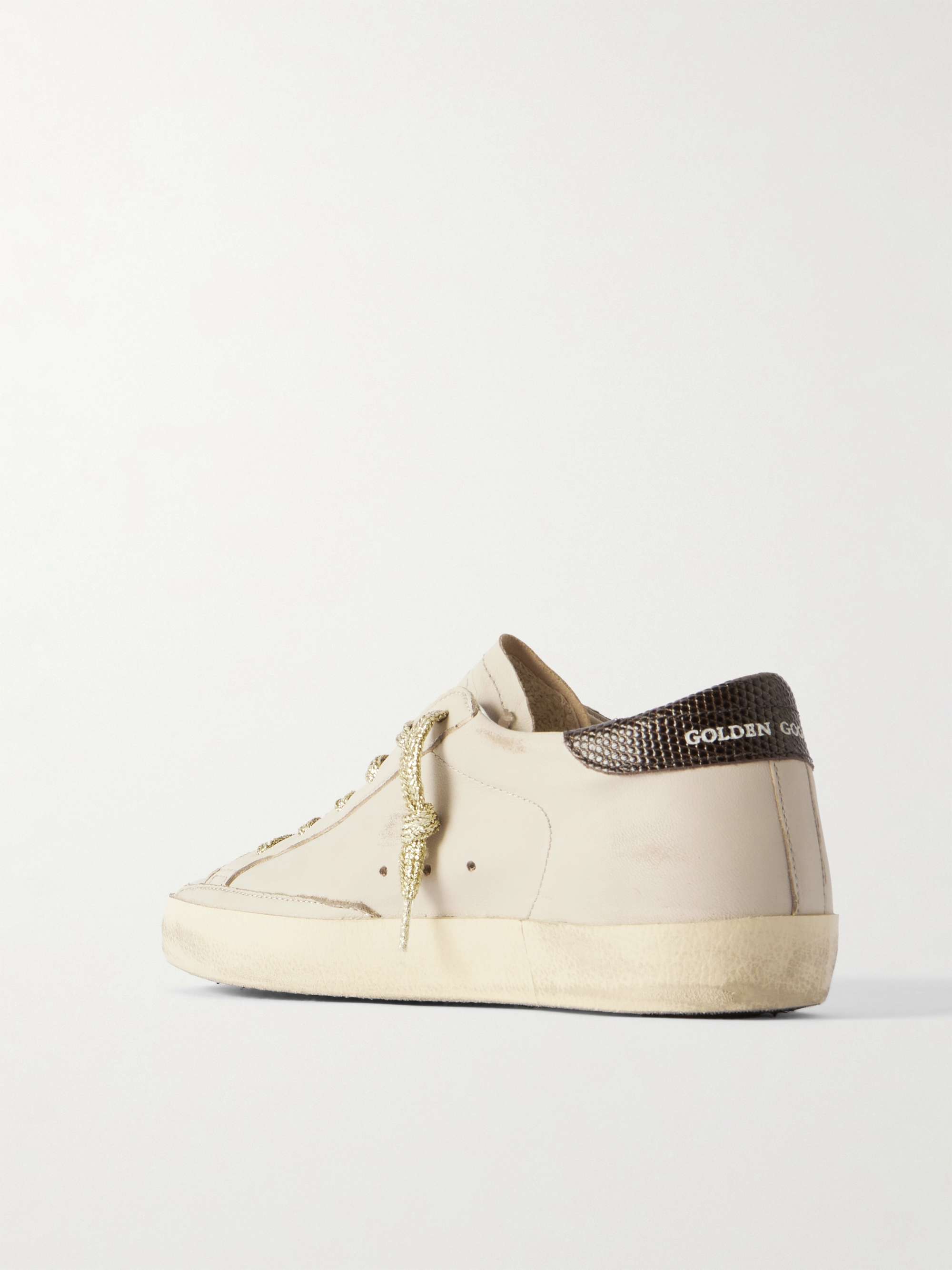 GOLDEN GOOSE Super-Star metallic croc-effect leather-trimmed distressed ...