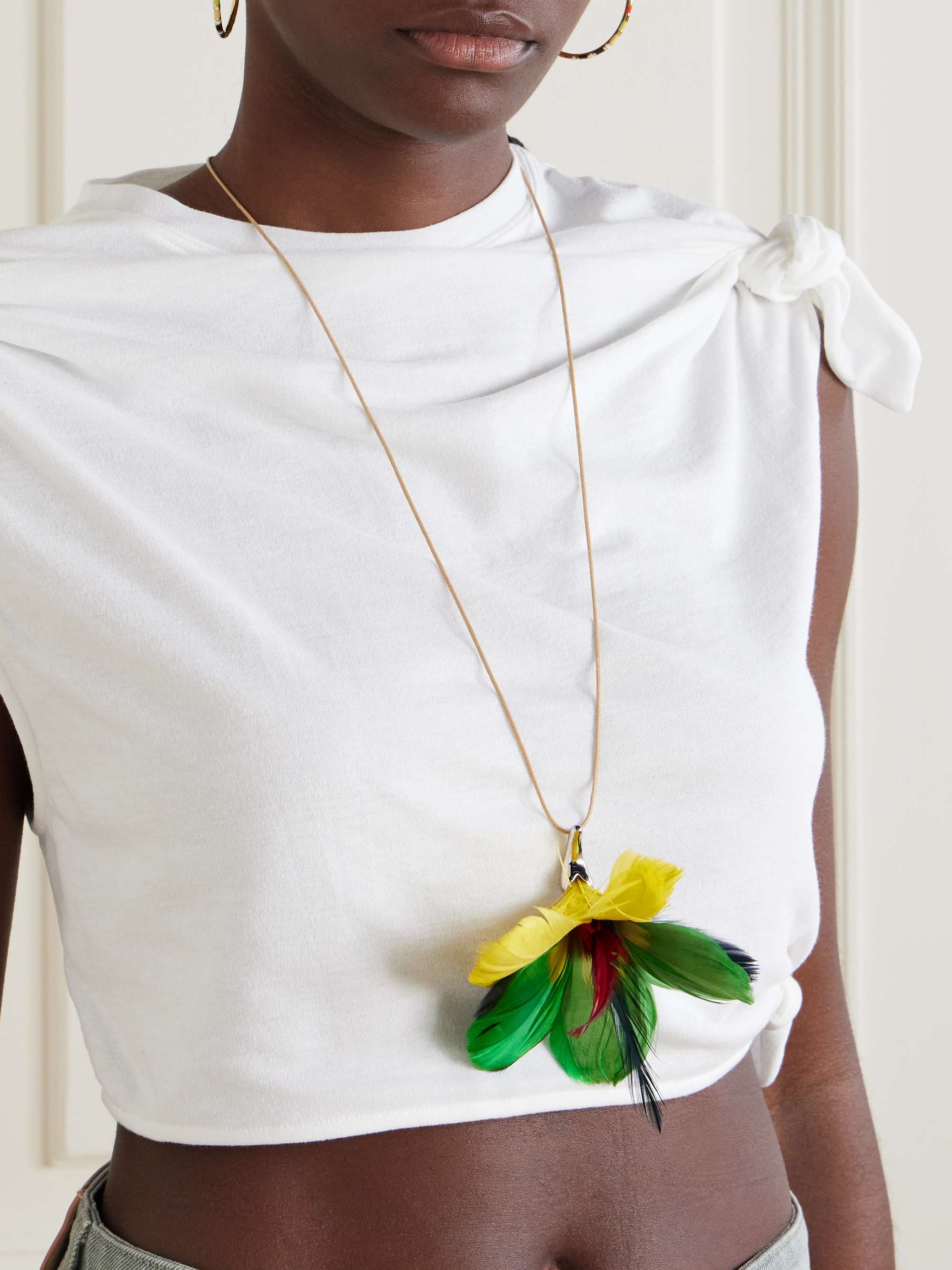 Collier en corde, plumes et métal argenté Hibiscus x Paula’s Ibiza ...